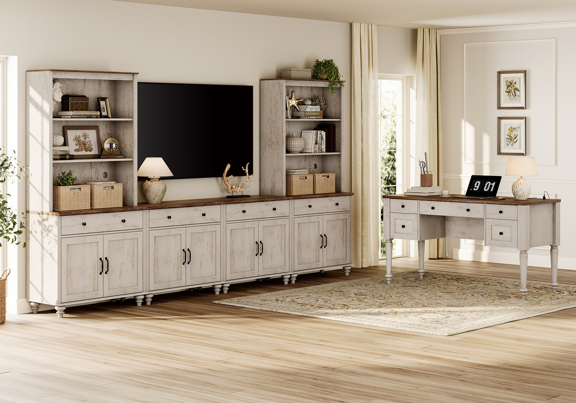 Latitude Run® 56" Executive Office Desk With Drawers, Farmhouse Desk ...