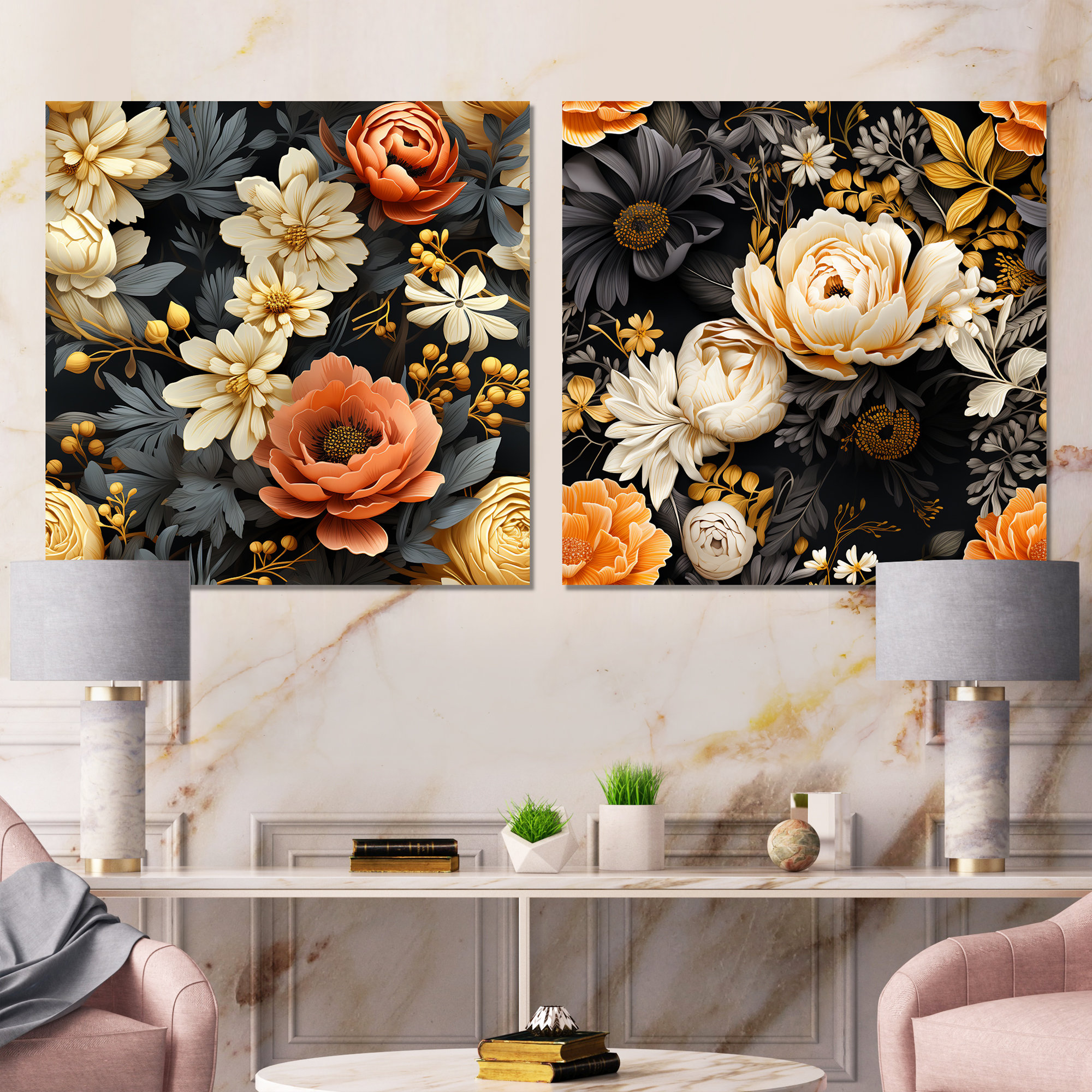 Design Art Splendid Marigold Mosaic Collage II - Floral Wall Decor Set ...