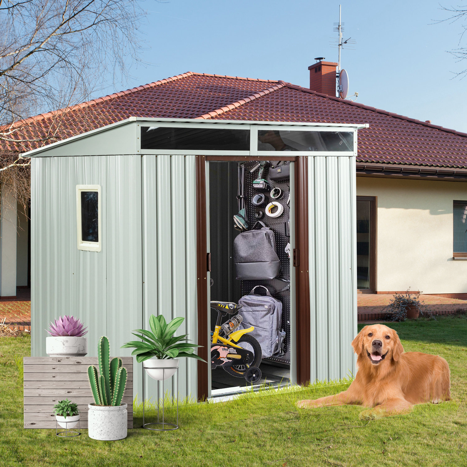Deepskyblue Outdoor Metal Storage Shed With window | Wayfair
