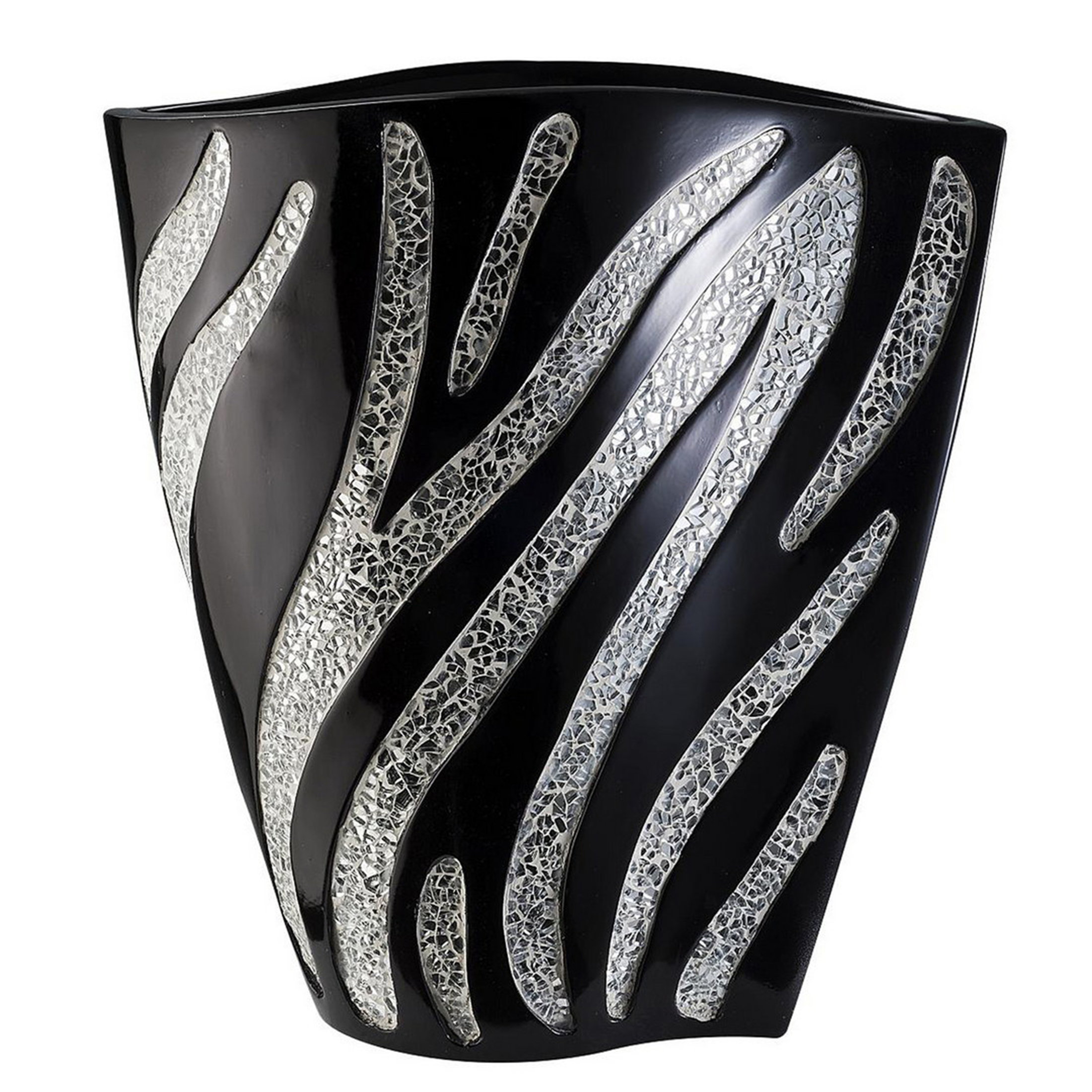 Everly Quinn 14" Polyresin Decorative Vase - Black Finish with Silver ...