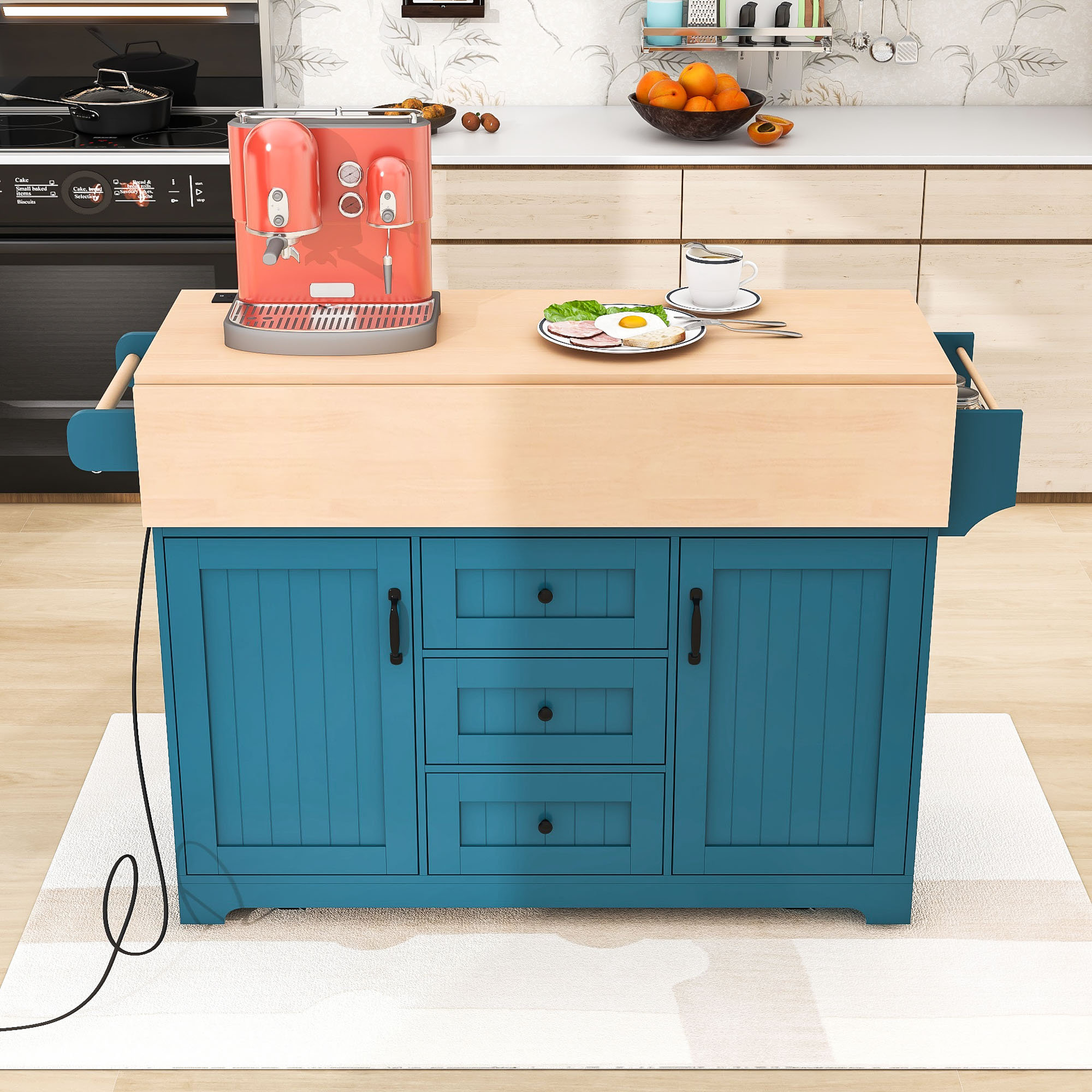 Lark Manor Chinita Versatile Dual Folding Kitchen Island Cart with ...