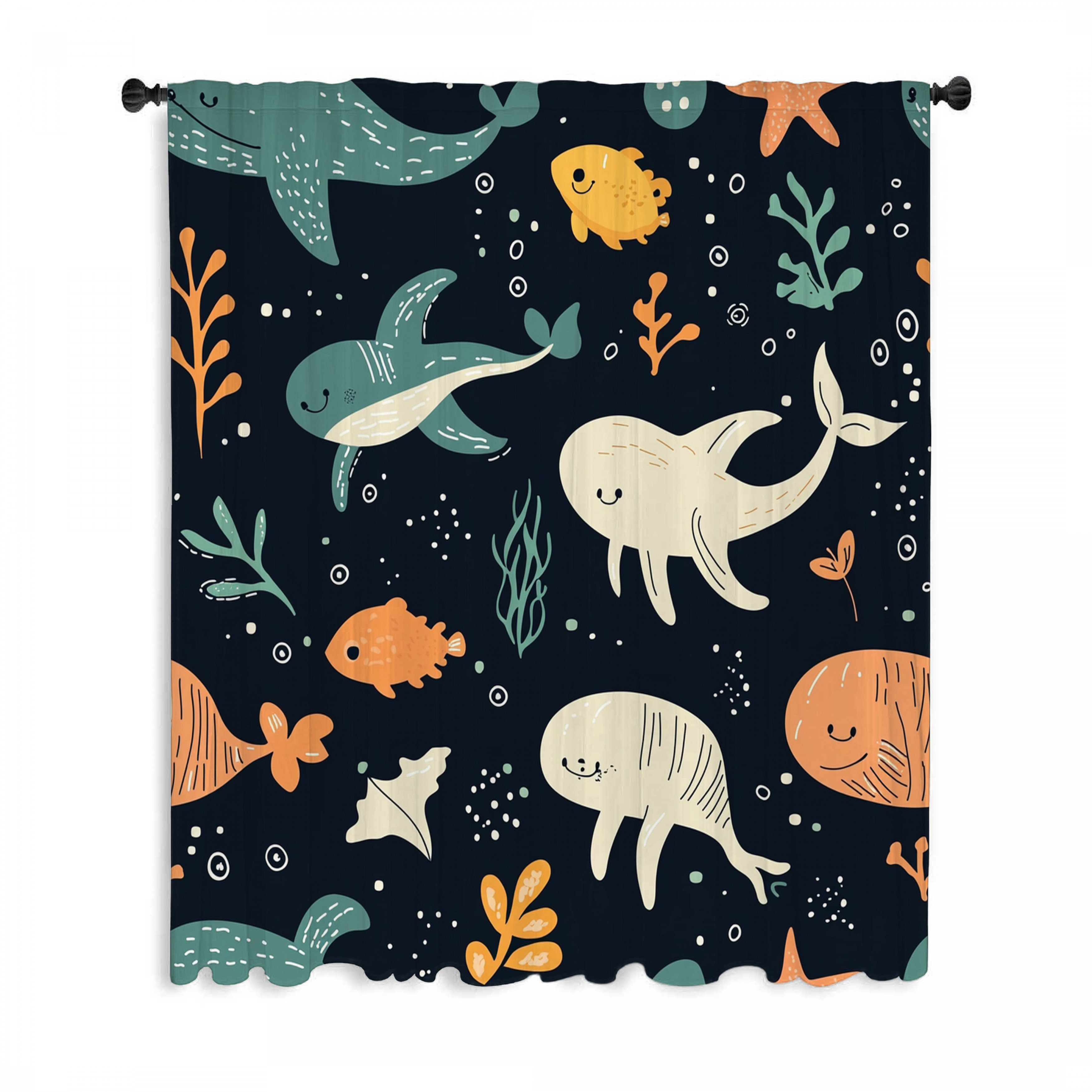 Longshore Tides Sharks Window Curtains, Aquatic Blockout & Sheer ...