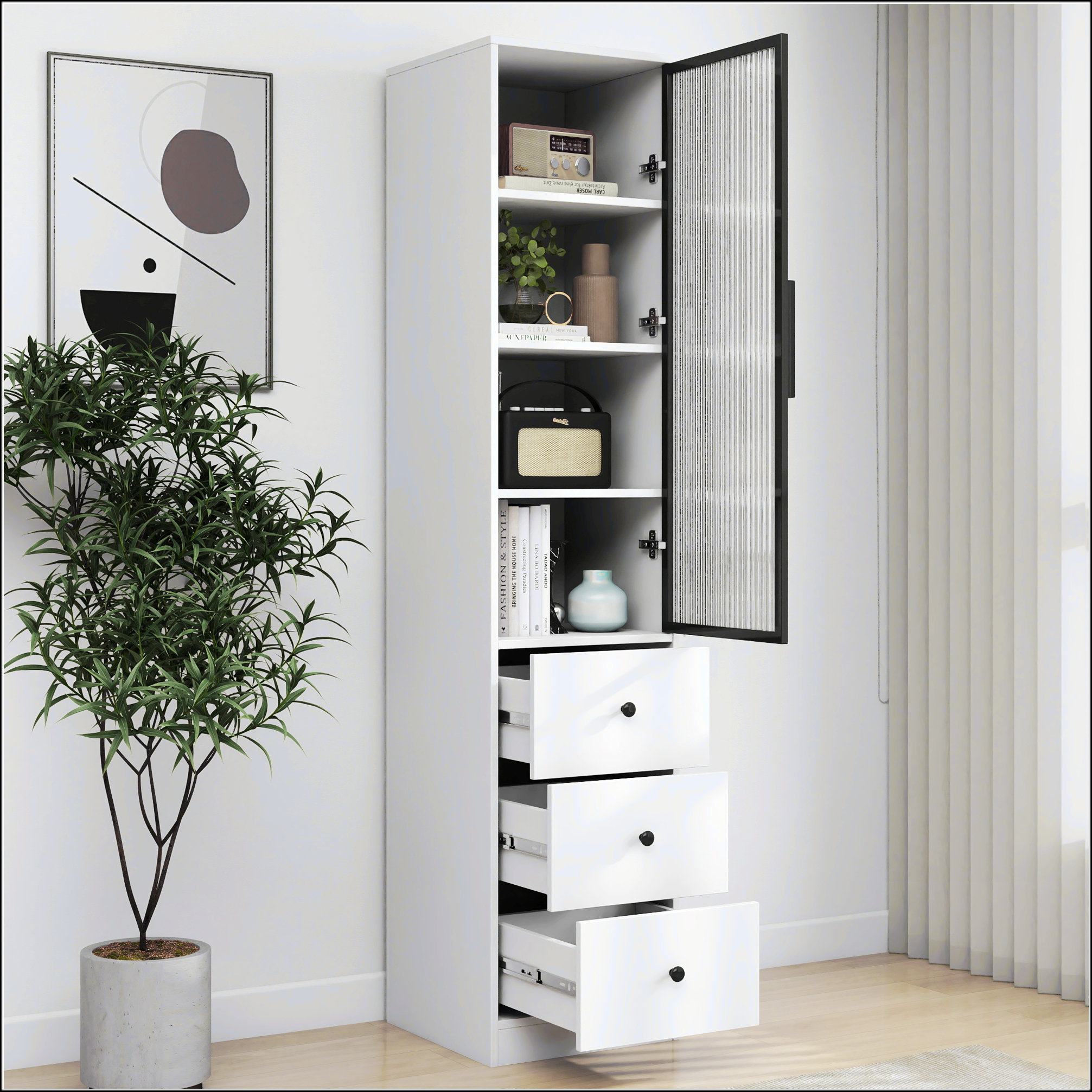 Latitude Run® Tall Bathroom Storage Cabinet With 1 Glass Door And 3 ...