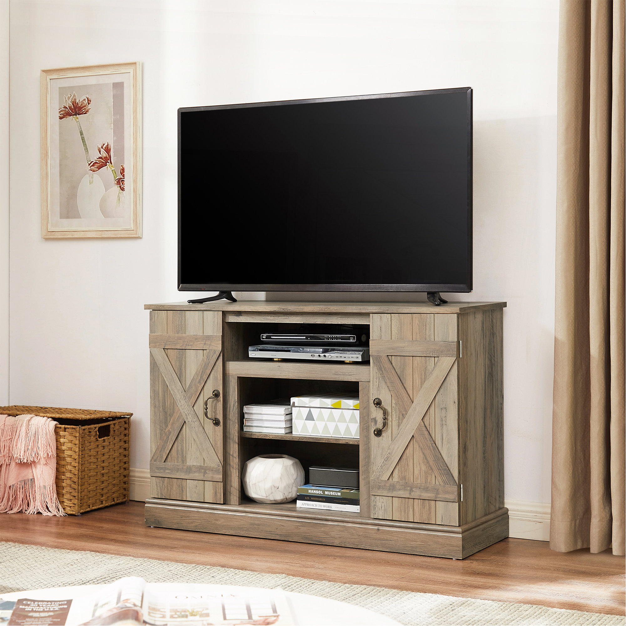 Ophelia & Co. Farmhouse Classic Media TV Stand With Open And Closed ...