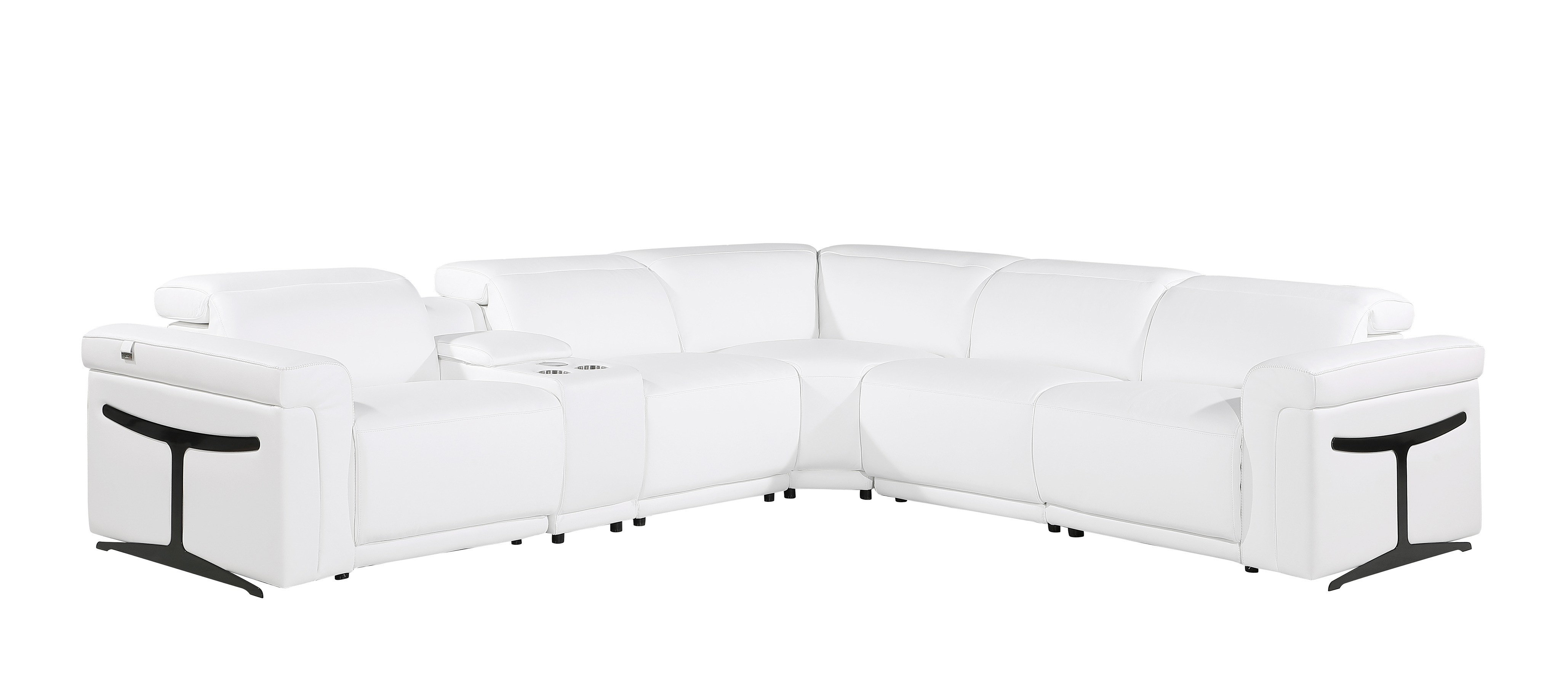 Hokku Designs White Italian Leather Modular L Shaped Six Piece Corner ...