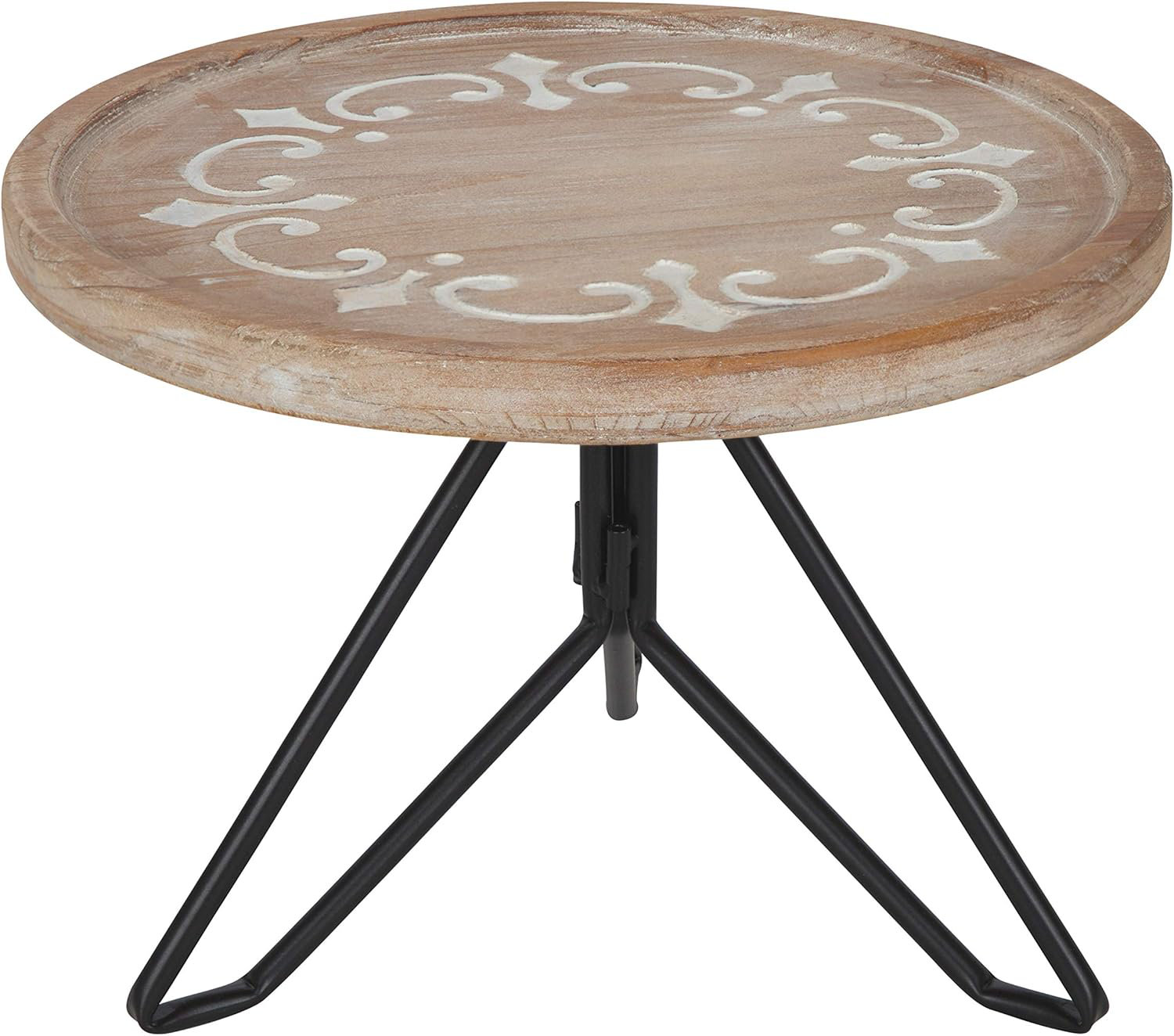 Ophelia & Co. Rustic Carved Wood Pedestal Tray, 11 Inch Diameter ...