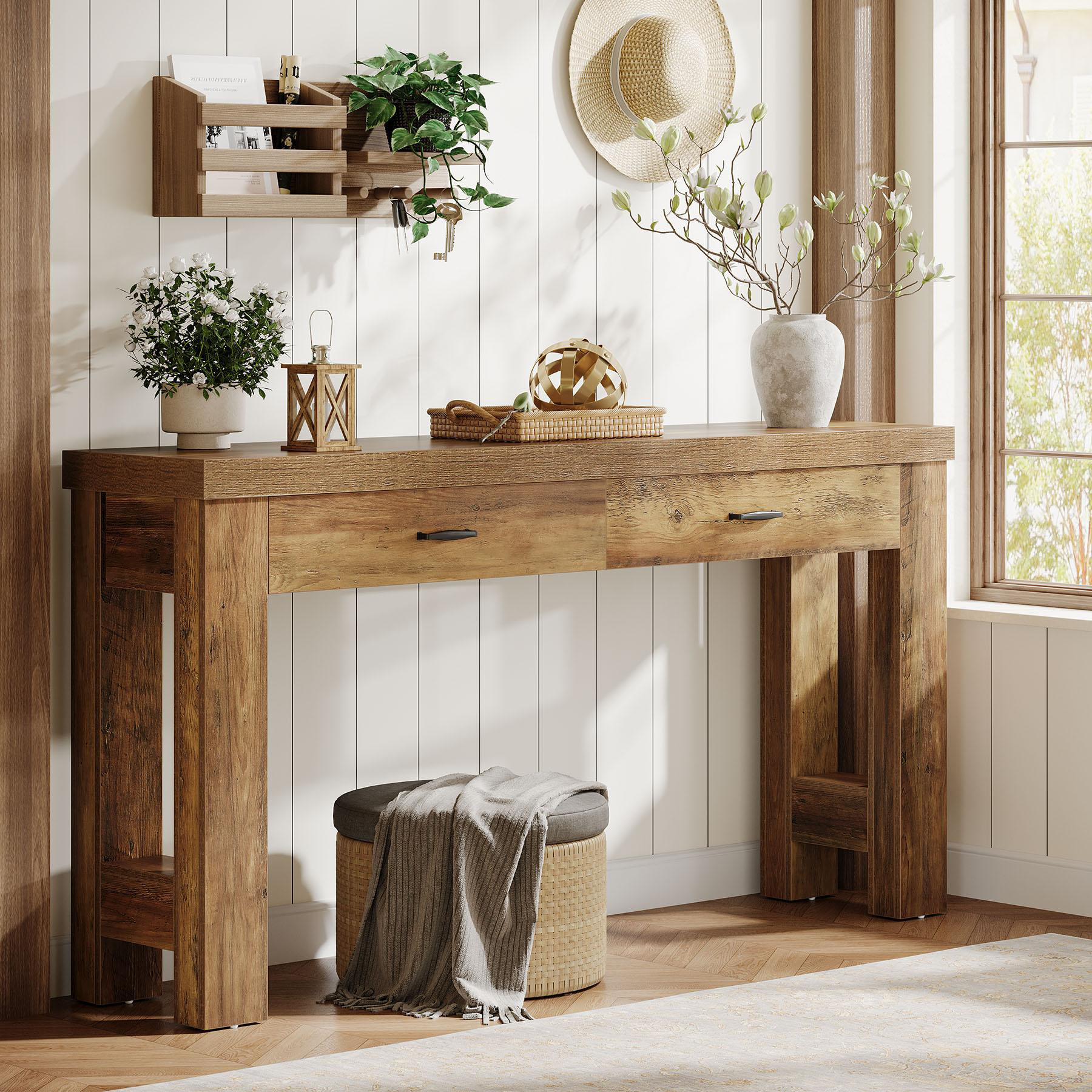 Millwood Pines Farmhouse 63" Wood Console Table with 2 Drawers ...