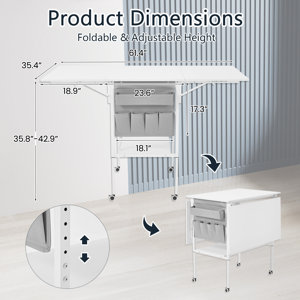 EROMMY Foldable Craft Table With Storage, Movable Sewing Table With 2 ...