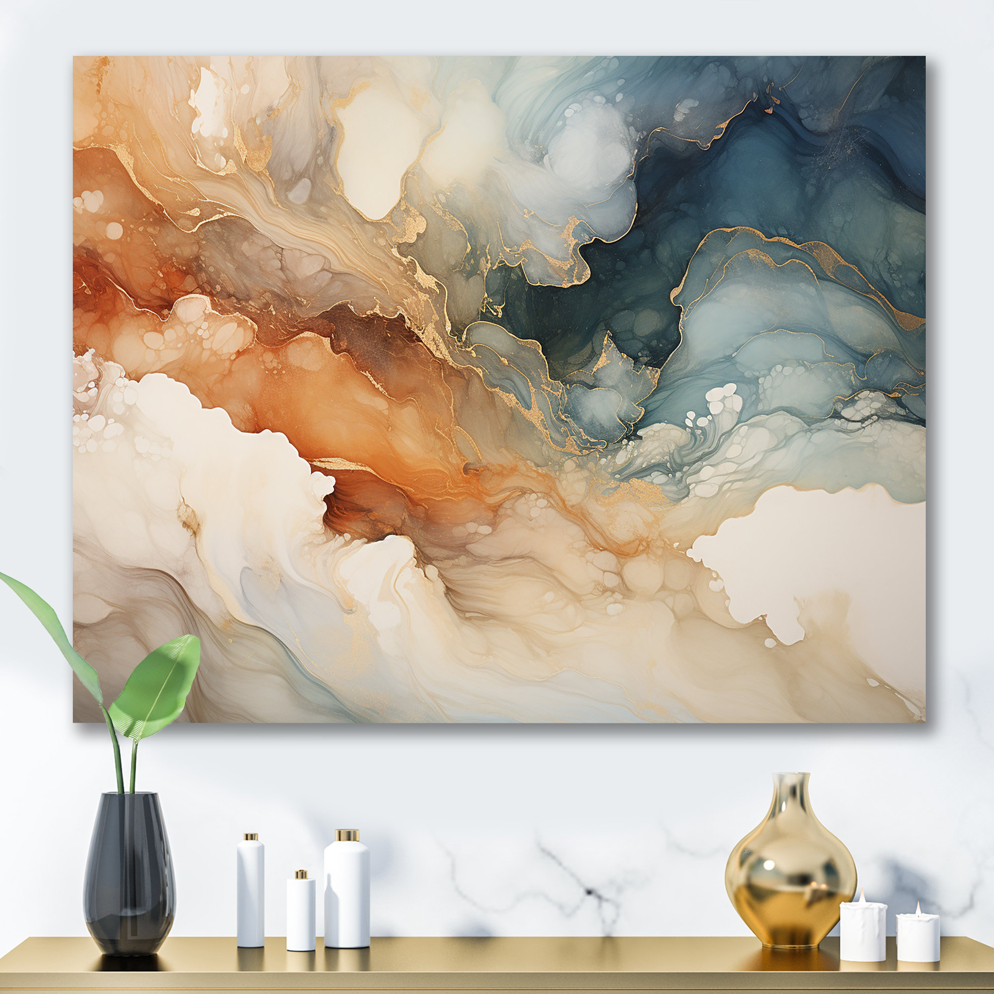 Wrought Studio™ Abstract Beige And Gold Geyser Paint V - Abstract ...