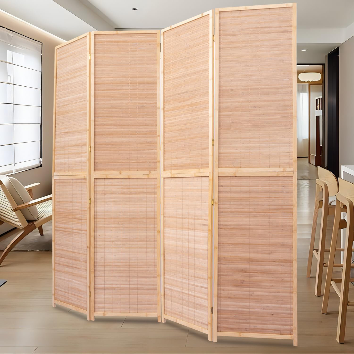 Ebern Designs Adylynn 89" W x 68" H 4 - Panel Folding Room Divider ...