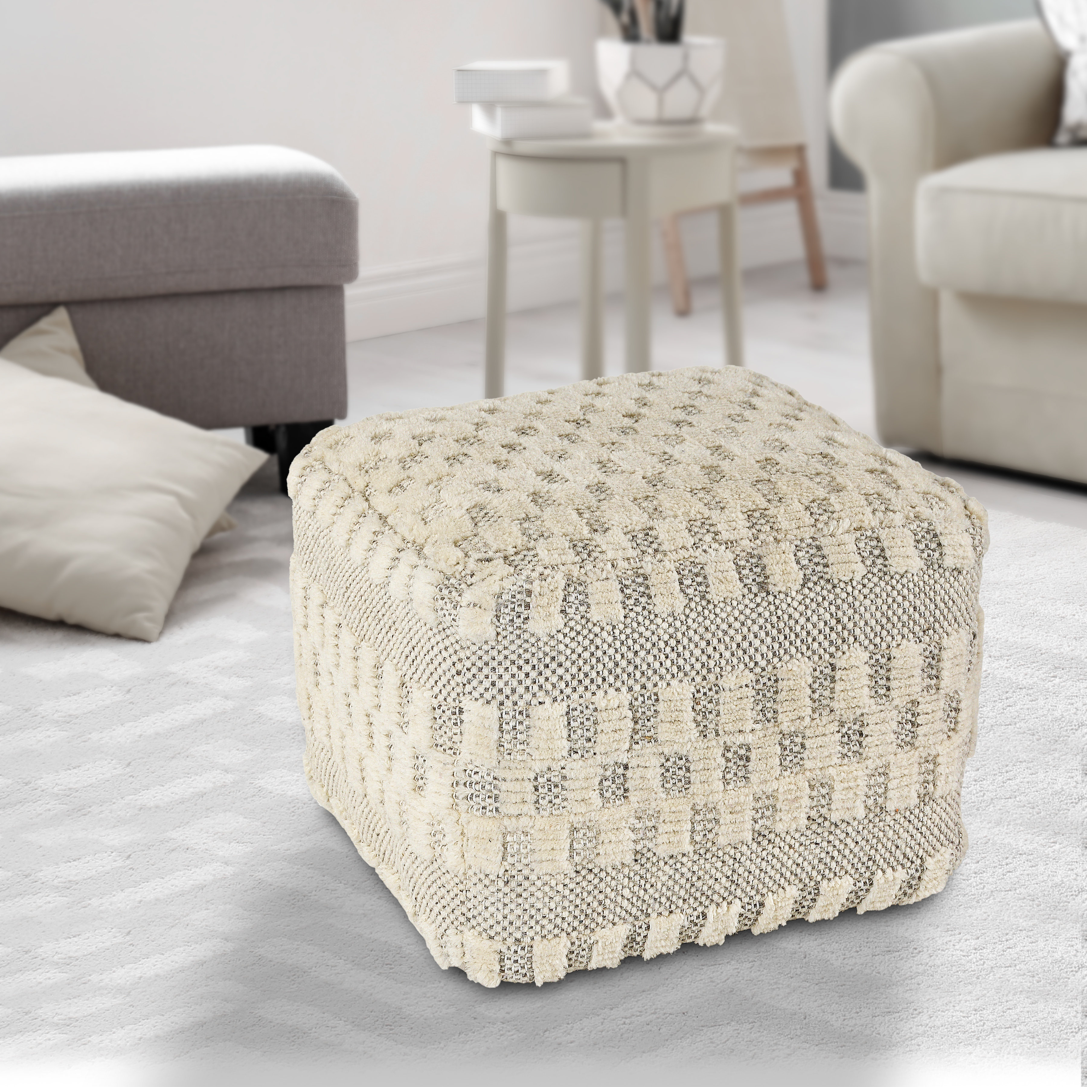 Langley Street® Lebo Modern Striped Handmade Square Upholstered Ottoman ...