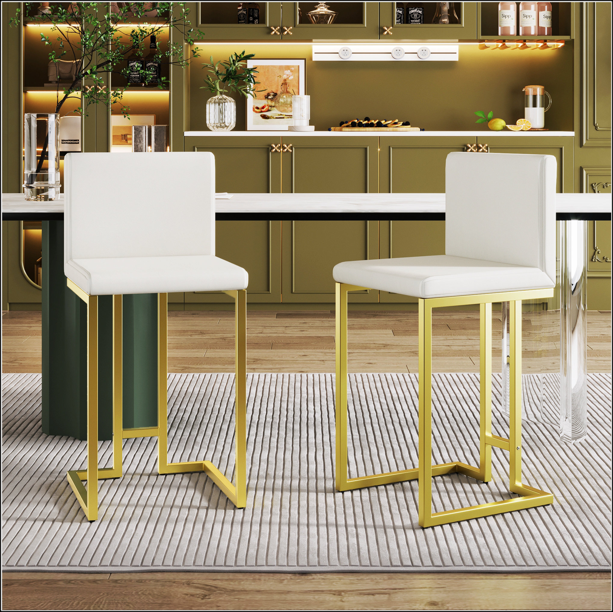Mercer41 Counter Height Bar Stools Set Of 2, Mid-Century Modern Gold ...