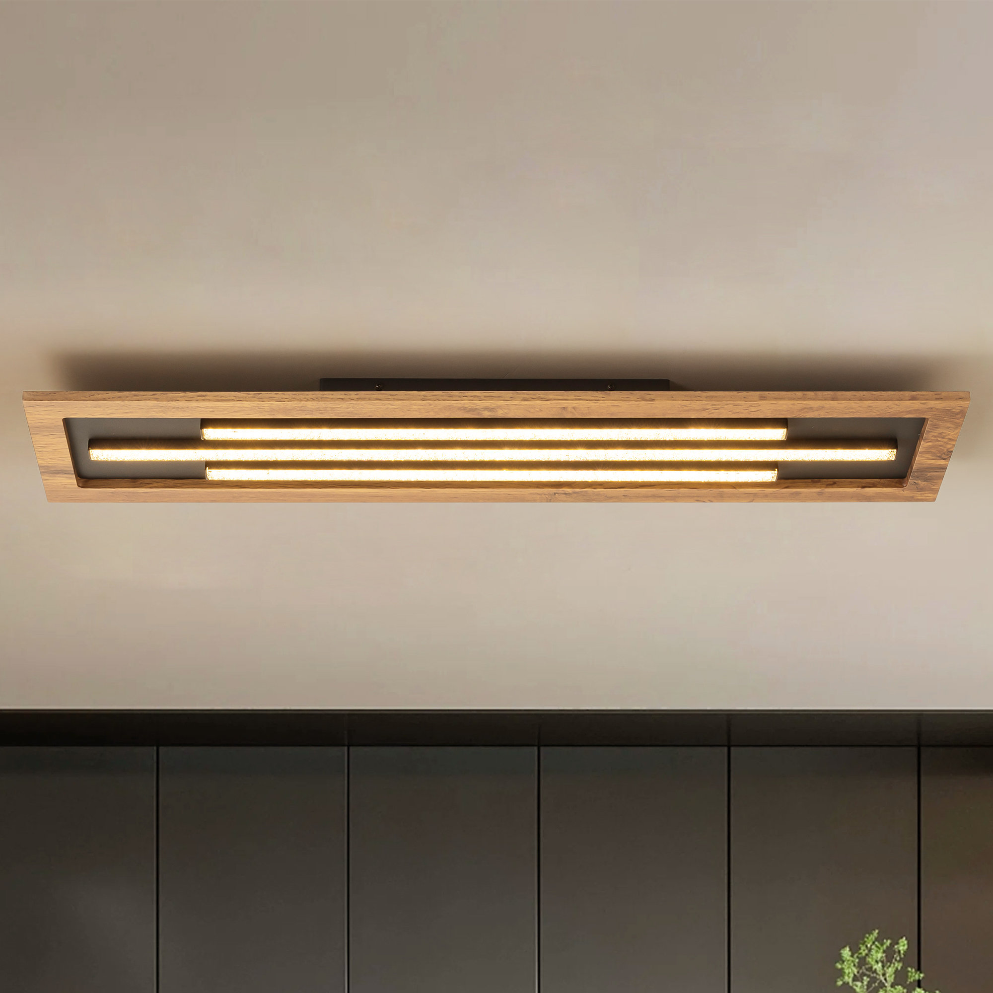 Brayden Studio® Shineo 1 - Light Square / Rectangle Dimmable Wood LED ...