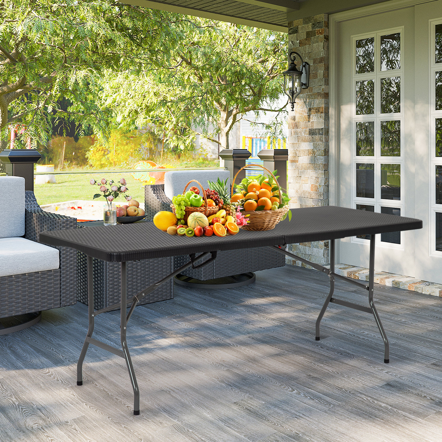 FDW 6Ft Folding Tables Plastic Resin Table With Collapsible Alloy Steel ...