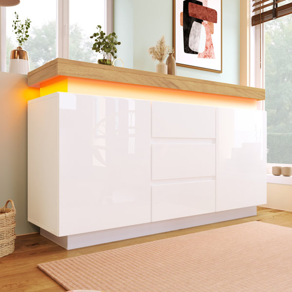 Metro Lane Modern High-gloss Sideboard Cabinet With Rgb Led, 2 Doors ...