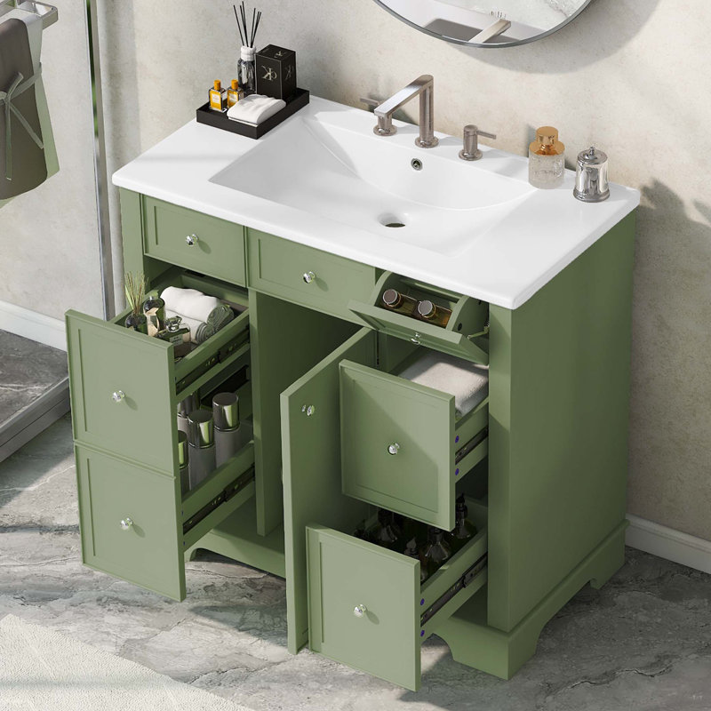 Lark Manor™ 36" Green Bathroom Vanity with Three Drawers | Wayfair