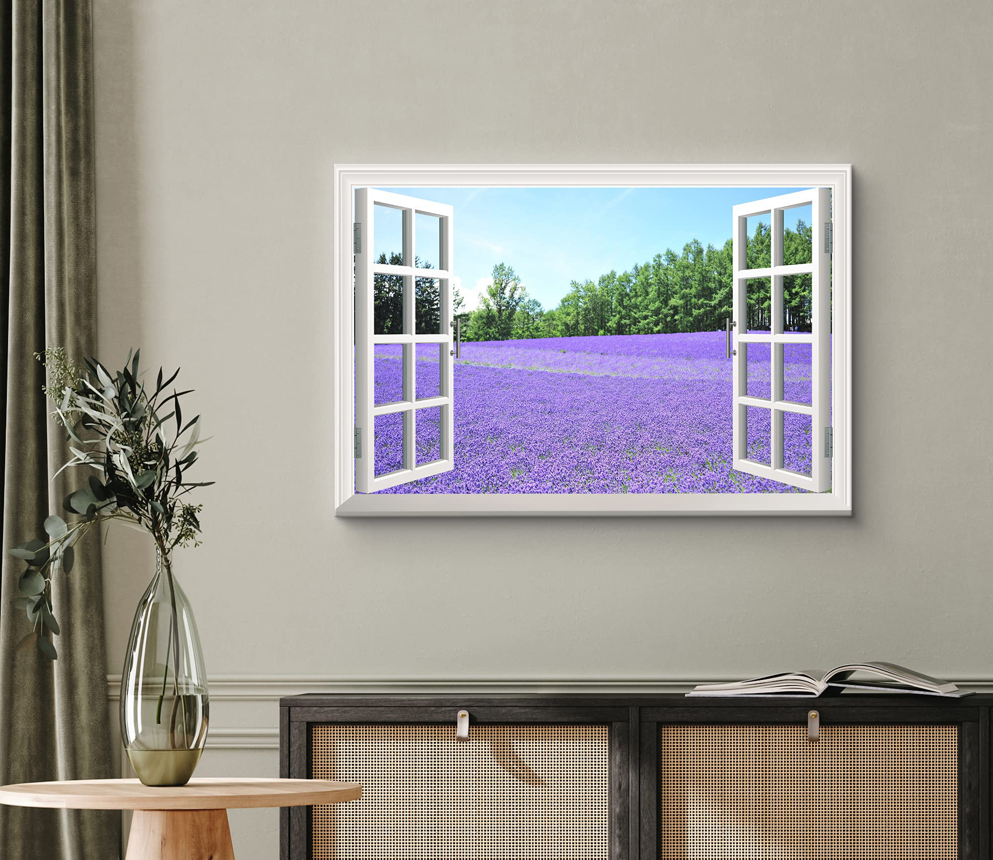 IDEA4WALL Window Scenery " Window View Of Lavender Flowers And Trees ...