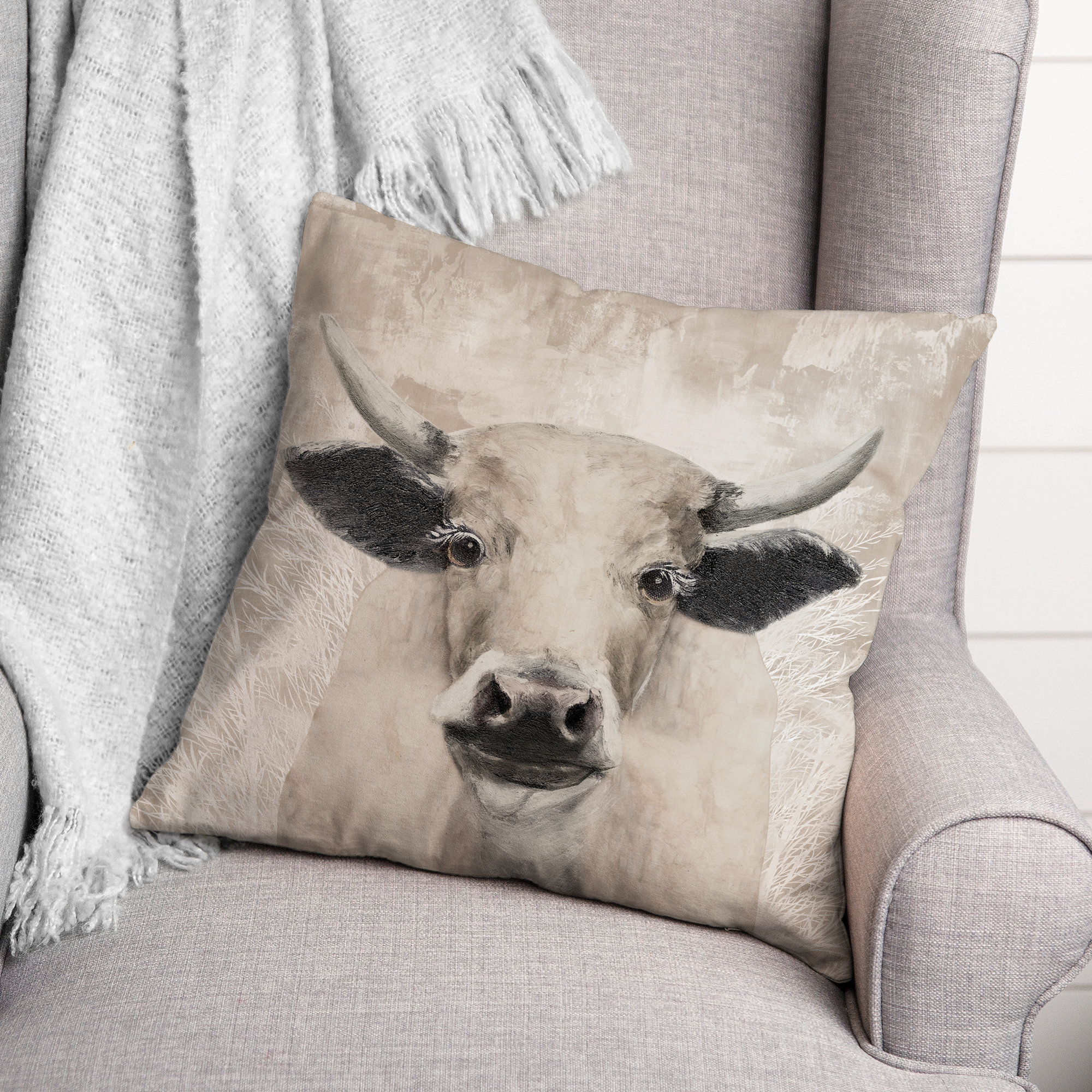 Designs Direct Creative Group Creamy Tonal Cow Square Pillow Cover ...