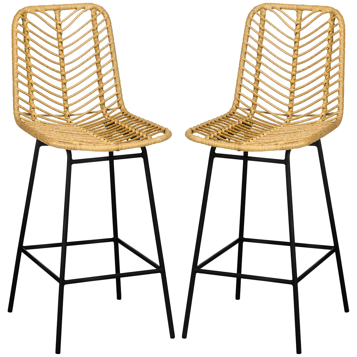 Dakota Fields Stylish Rattan Bar Stools Set Of 2, Ideal For Kitchen ...