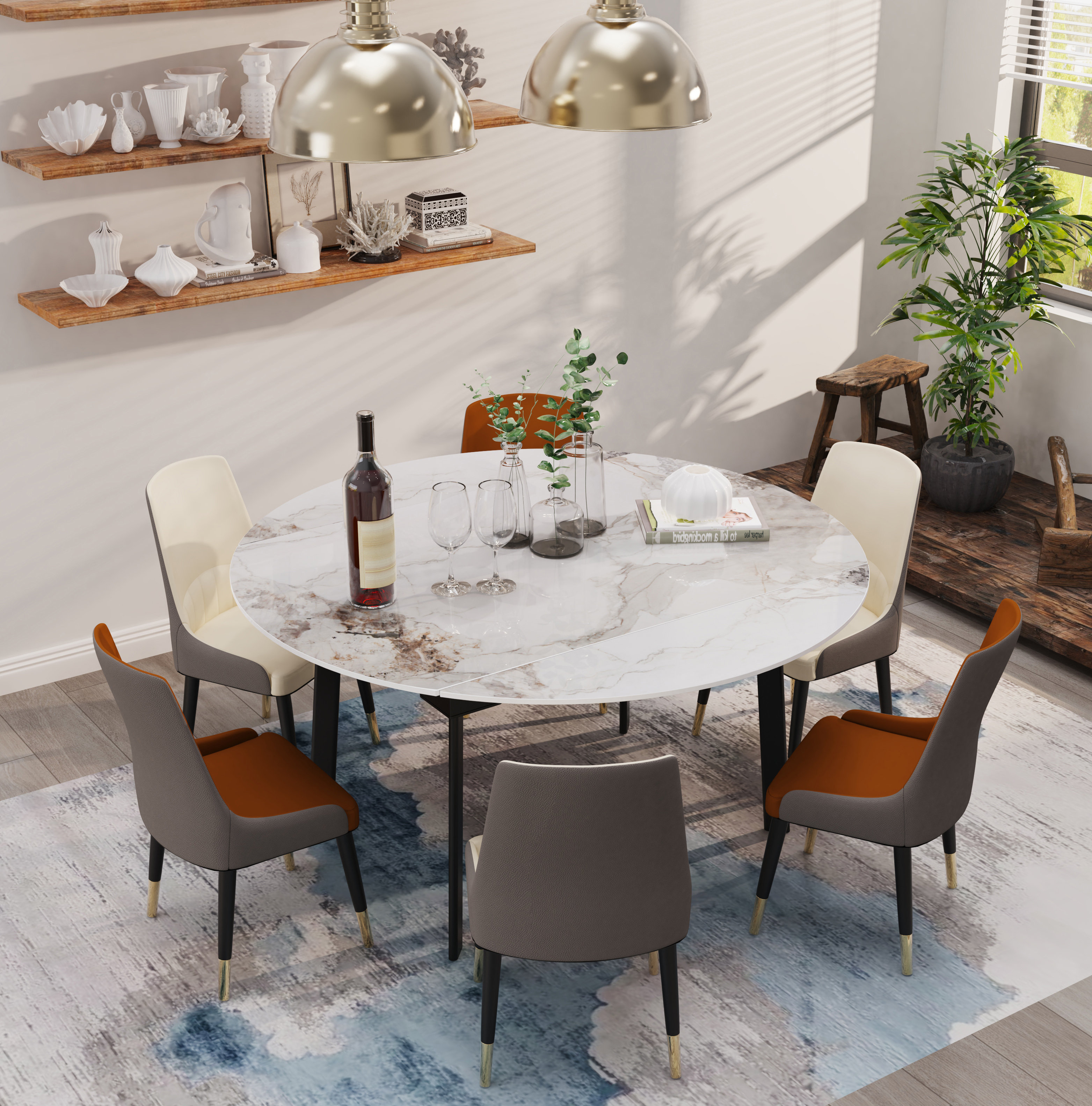 Mercer41 Sandar Round Extendable Dining Table for 4-6 with Sintered ...