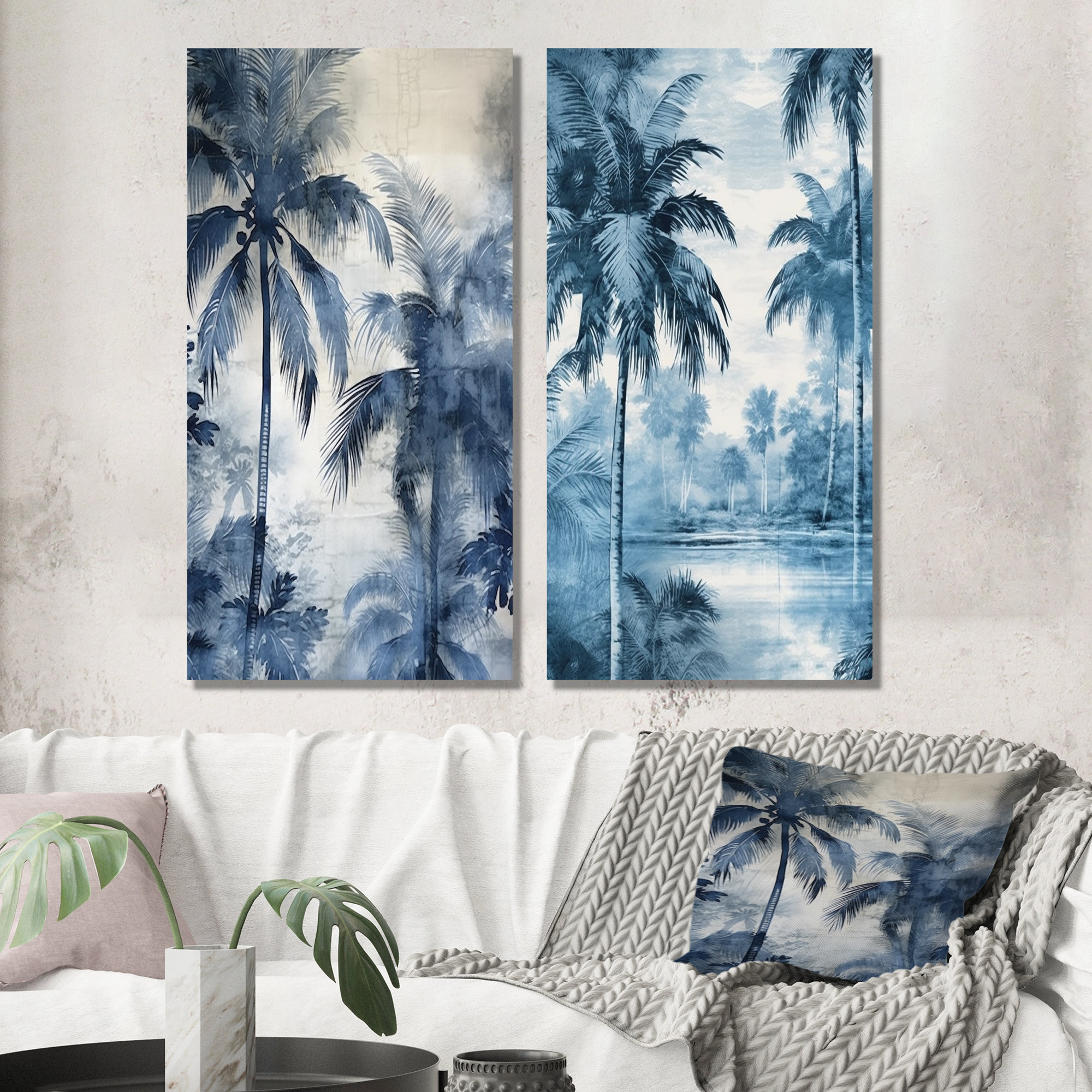 Bay Isle Home™ Vintage Blue Palm Trees Shadows - Palms & Palm Trees ...