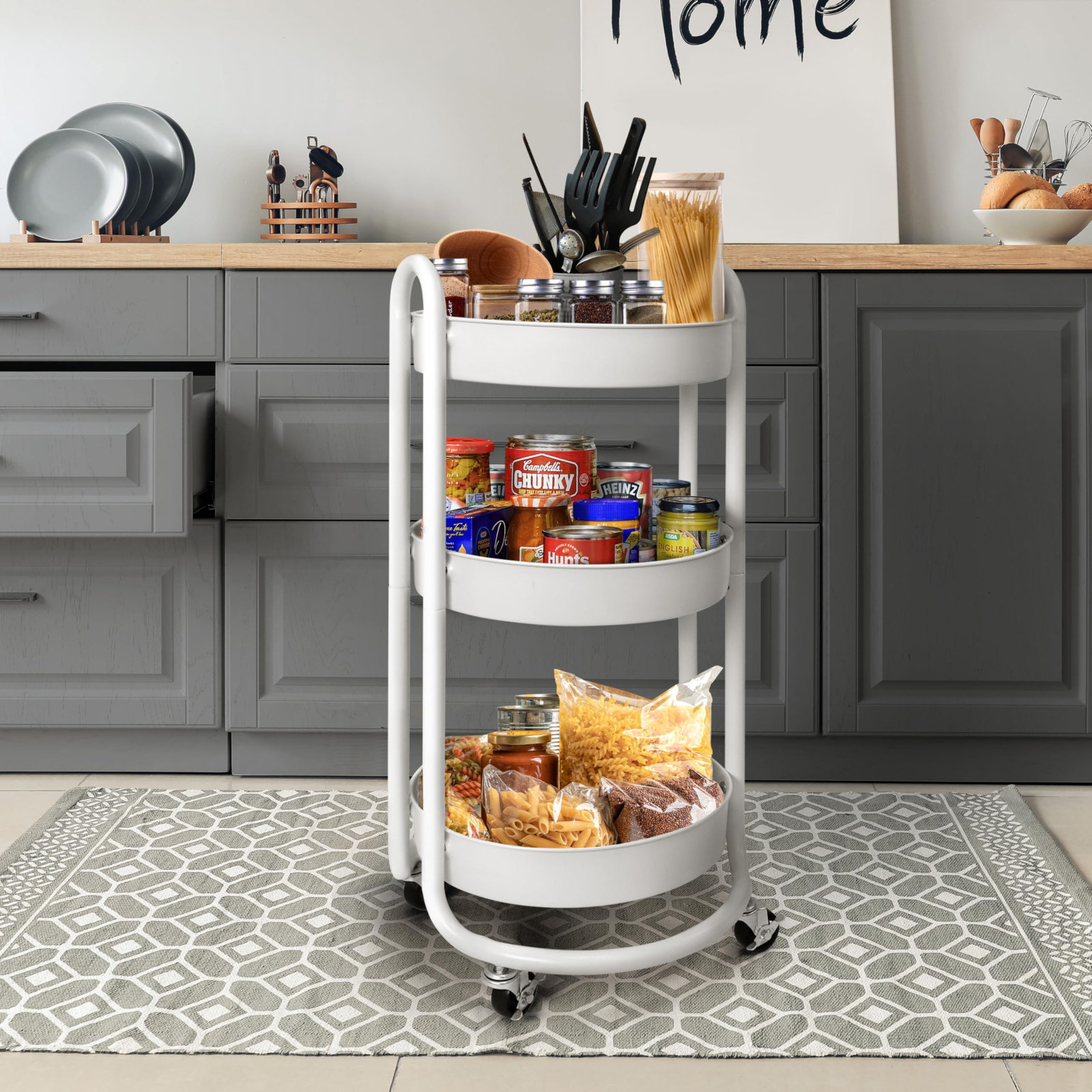 MASMIO 3-Tier Round Rolling Cart - Heavy Duty Metal Utility Cart ...