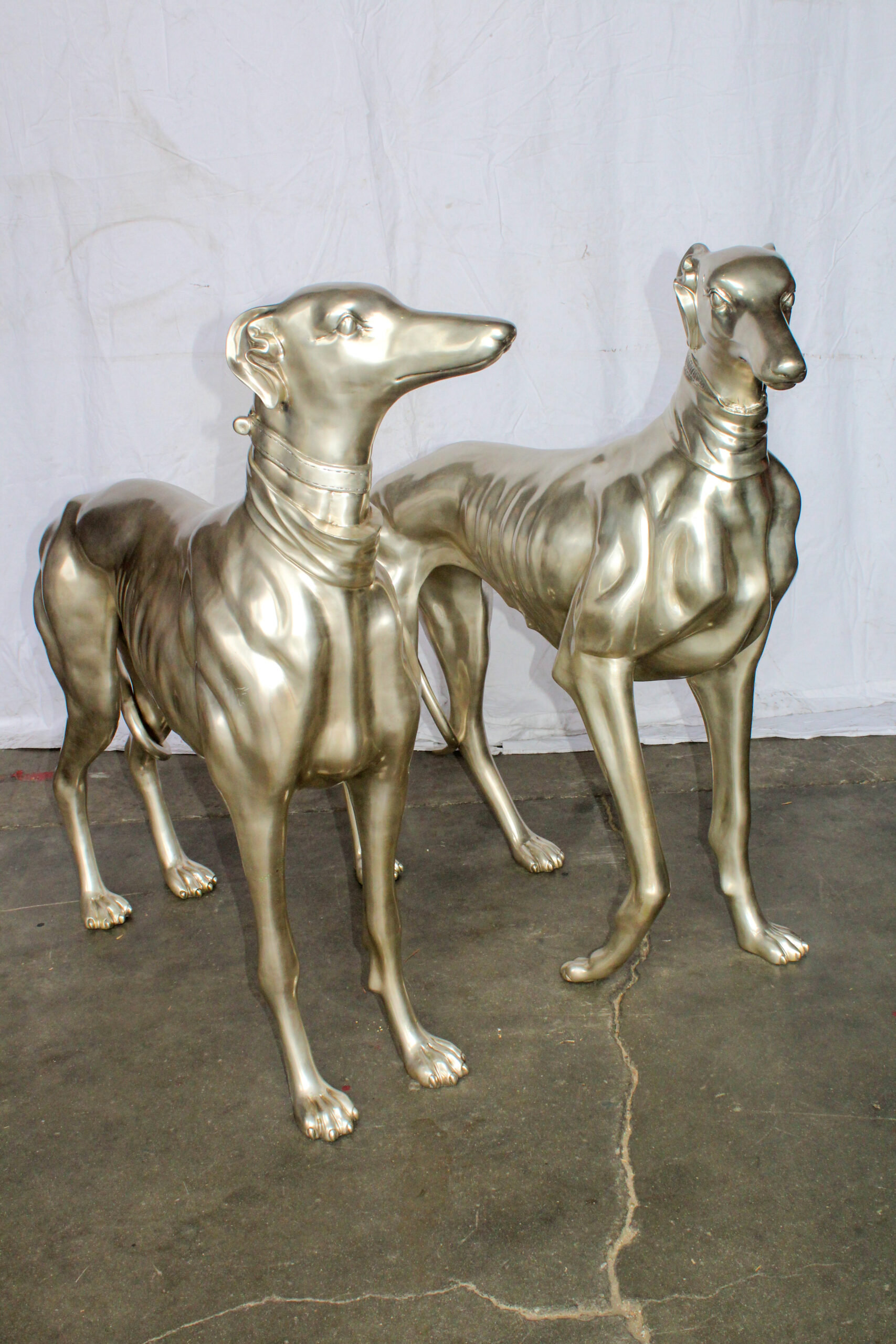 Nifao Collection Pair of Greyhound Dogs Bronze Statues, Silver Plated ...