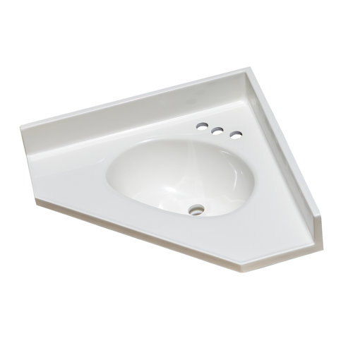GCC White Marble Corner Bathroom Sink with Overflow Hole & Reviews ...