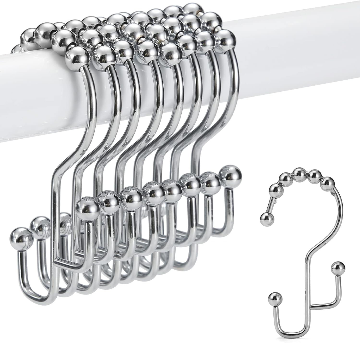 SOLVUR Shower Curtain Hooks Stainless Steel Sliver Shower Curtain Hooks ...