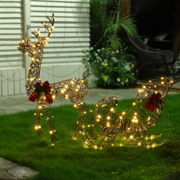 The Holiday Aisle® Reindeer and Sleigh Holiday Lighted Display Set ...