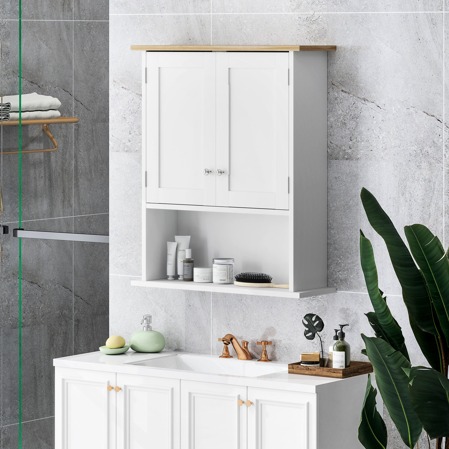Latitude Run® Armoire de salle de bain murale, 2 portes, tablette ...