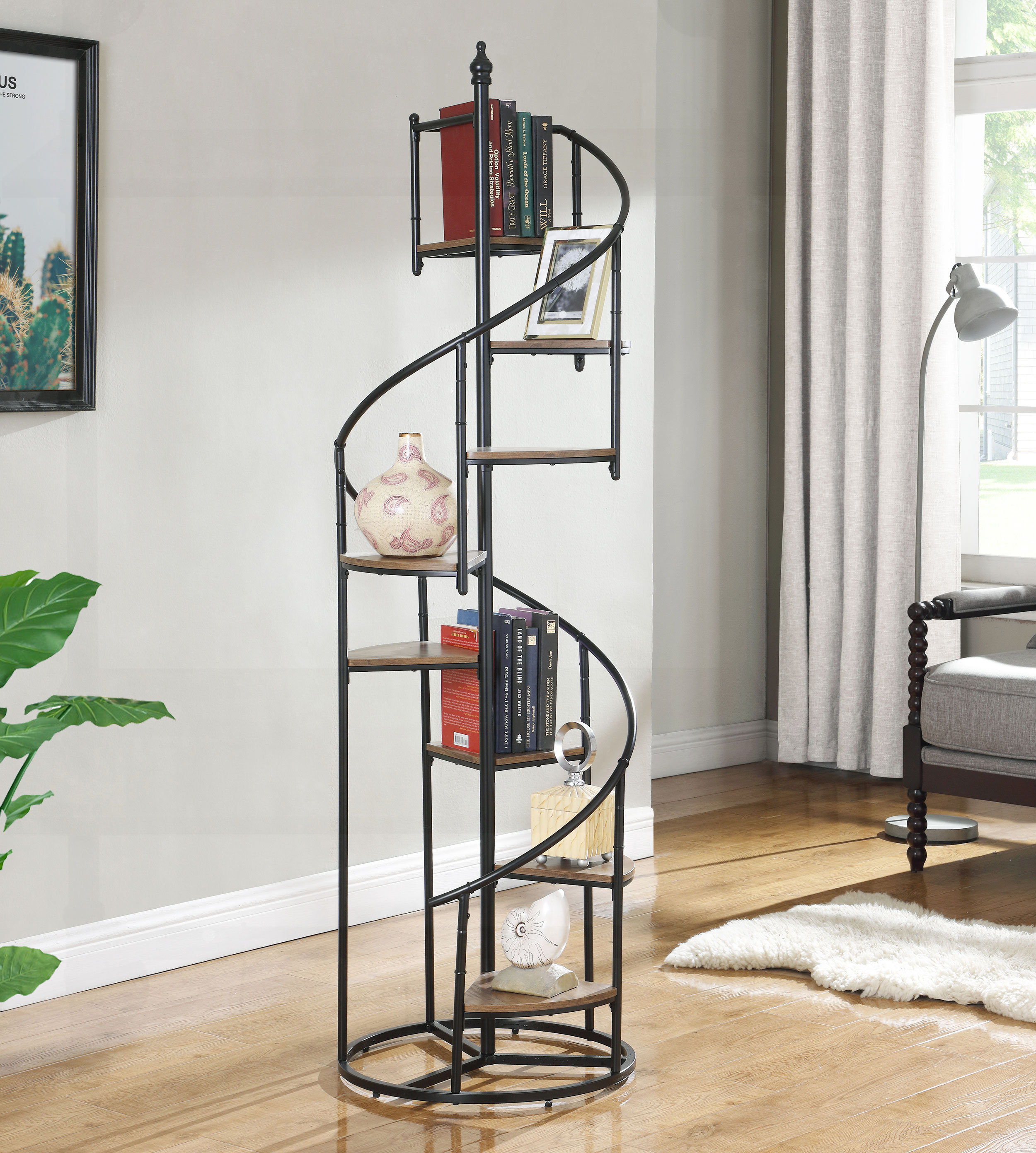 Williston Forge Unique Rustic Industrial Bookshelf with Spiral Design ...