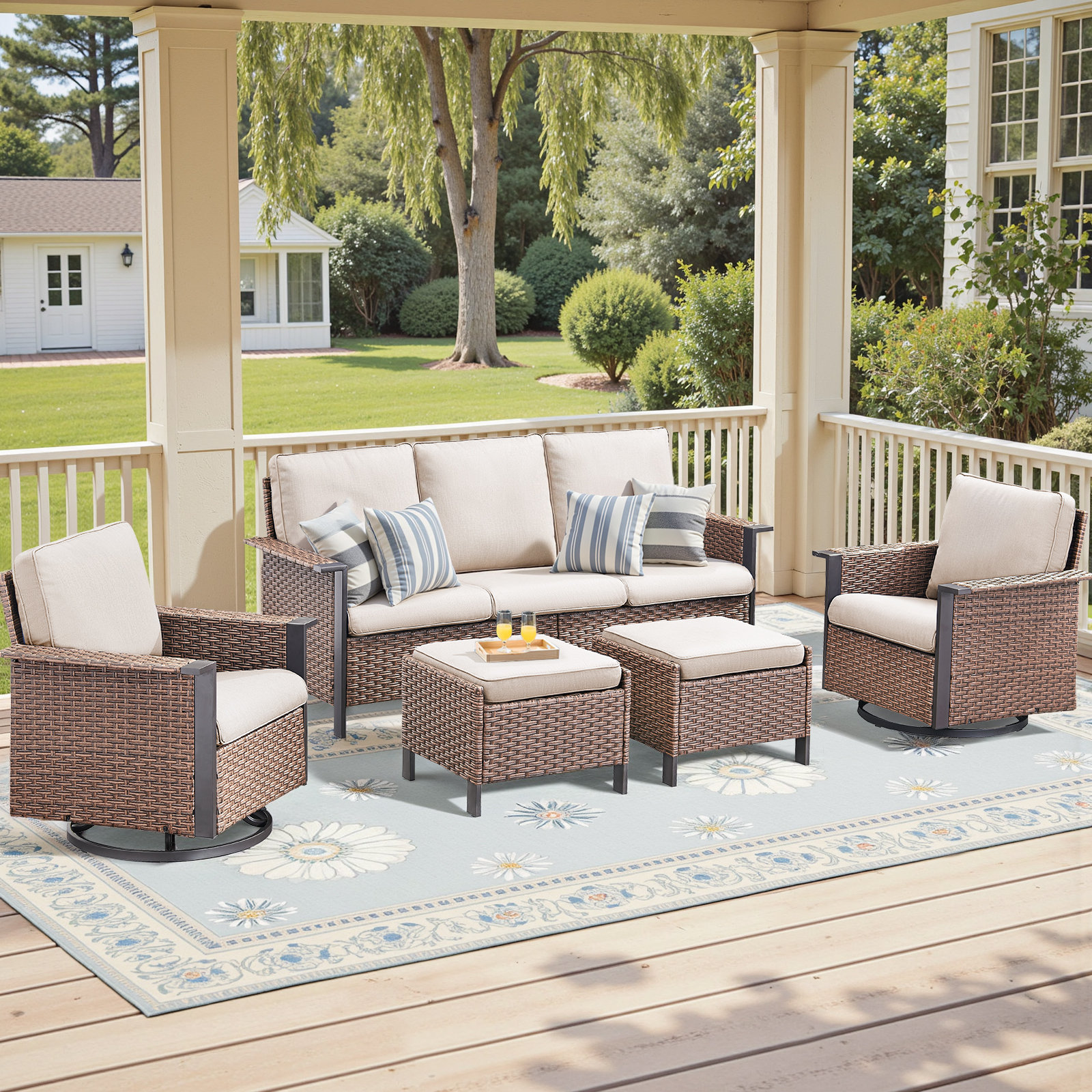 Latitude Run® All-Weather Wicker Outdoor Patio Wide Armrest Sofa ...