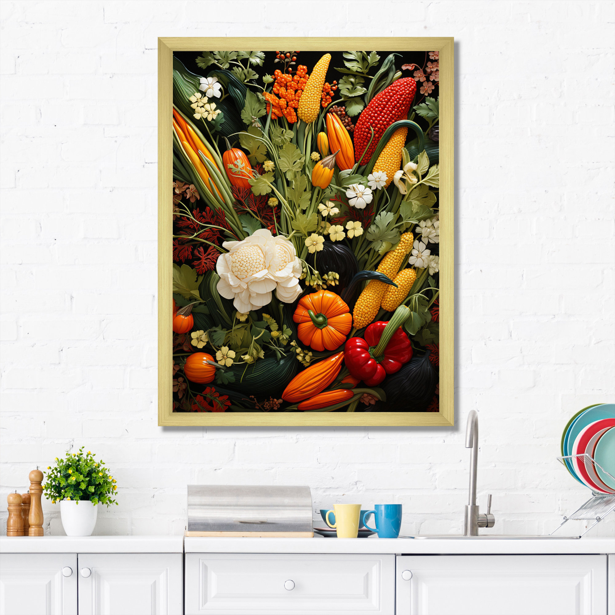 August Grove® Veggie Mosaic A Variety Of Vegetables I Framed On Canvas ...