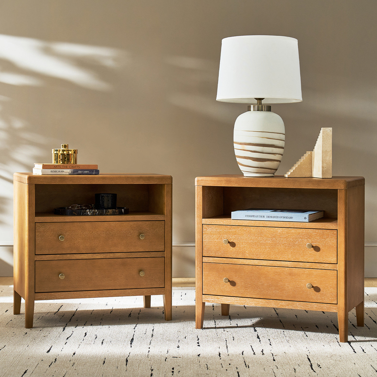 Ebern Designs Shelli Modern 2-Drawer 28''W Solid Wood Nightstand with ...