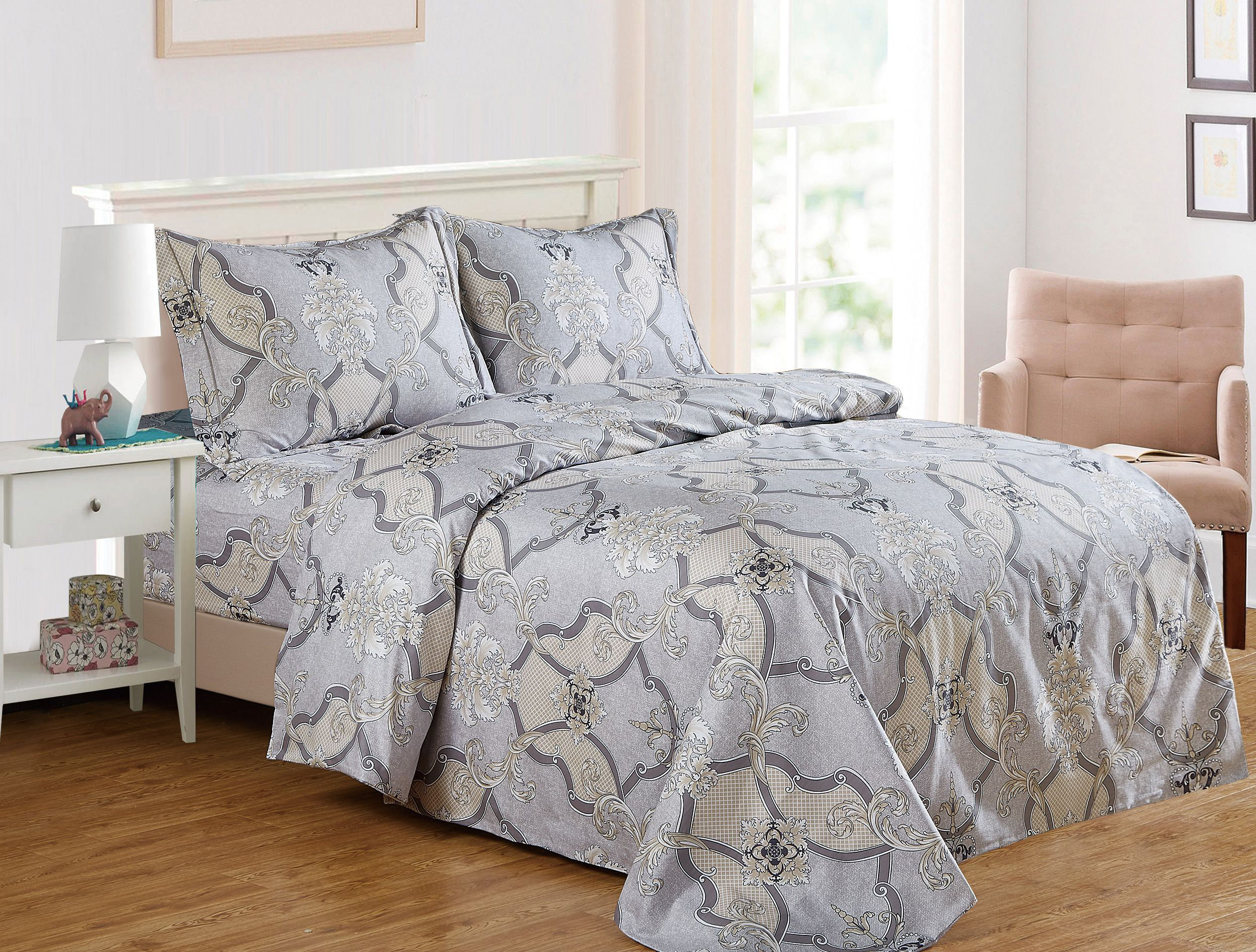 Violet Linen French Monogram Medallion Damask Pattern Cotton Percale ...