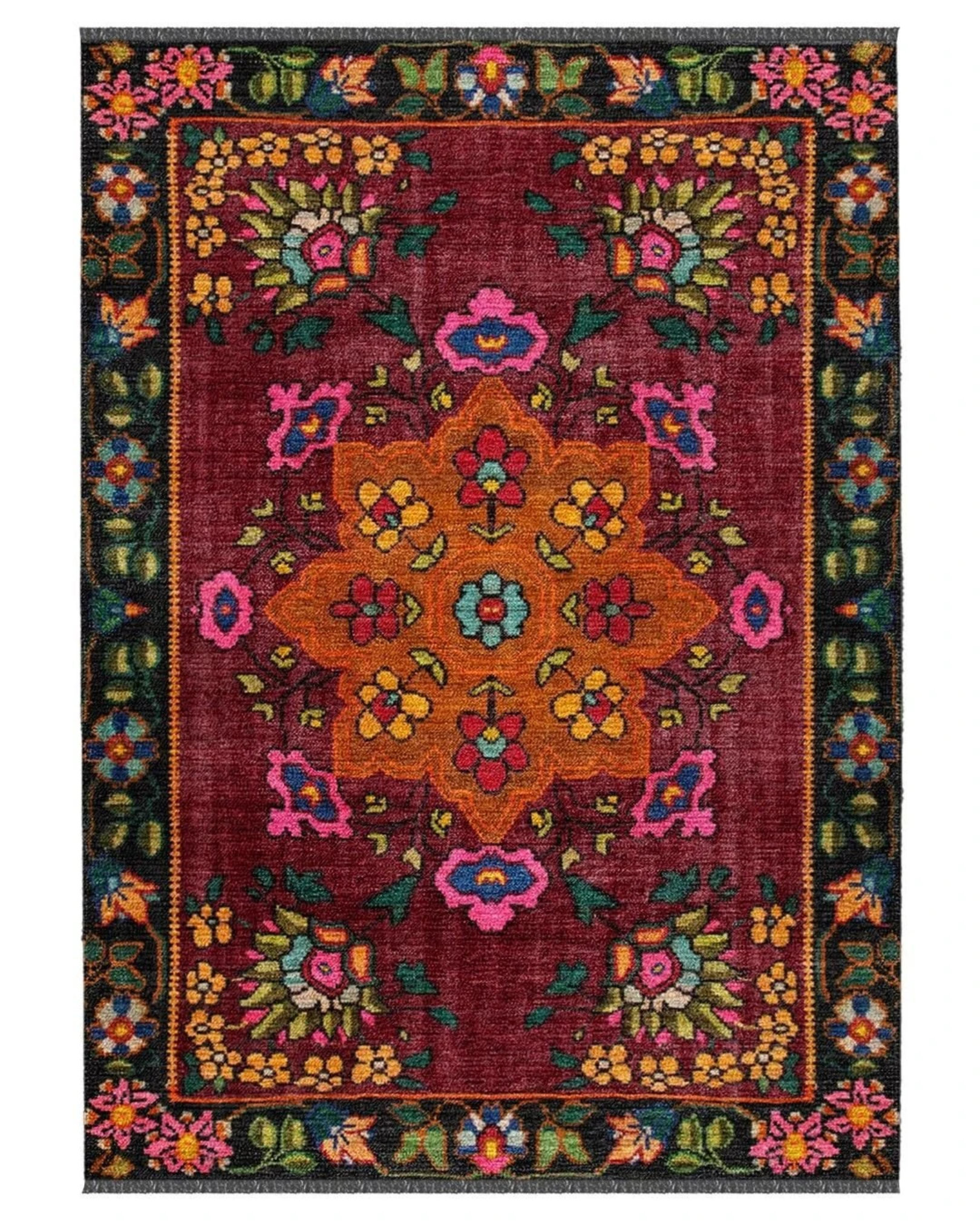 Bungalow Rose Tormey Floral Red Machine Woven Cotton Polyester Area Rug ...