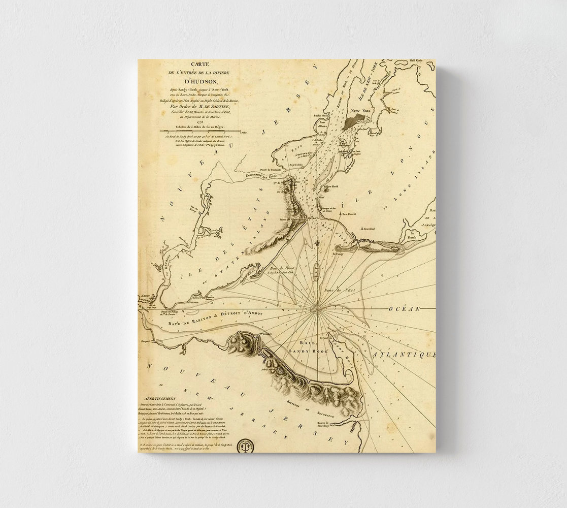 WeFrameArt French Naval Map For The Entrance To The Hudson In New York ...