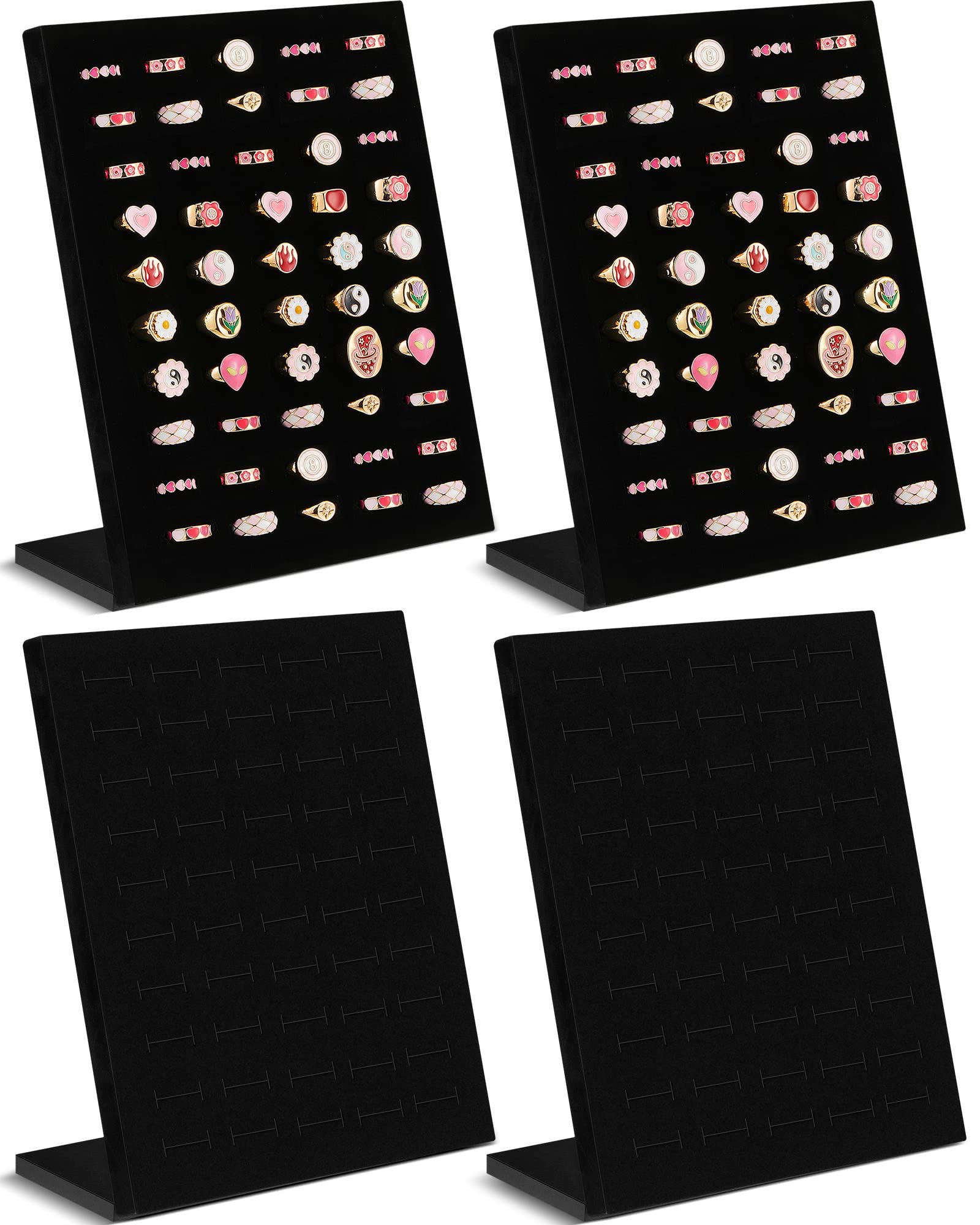 Latitude Run® 4 Pieces Velvet Ring Display Stand 50 Slots L Shape Ring ...