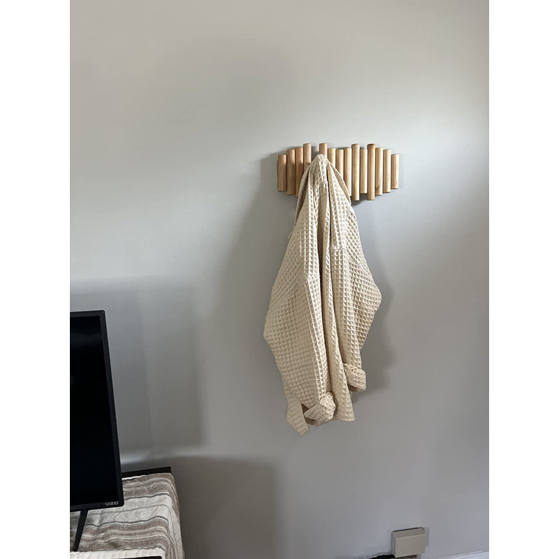 Latitude Run® Wall-Mounted Coat Rack Rail Hook with 5 Retractable Wood ...