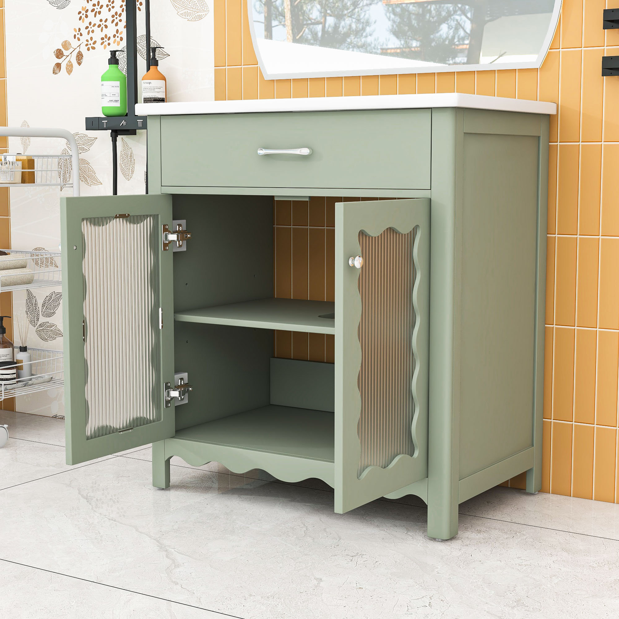 Winston Porter Bathroom Vanity with Tempered Glass and Soft close Doors ...
