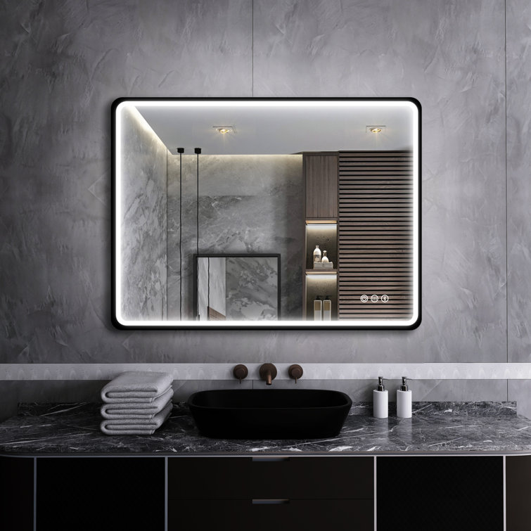 Experience Bathroom Luxury: Black Framed LED Makeup Mirror, 3 Color ...