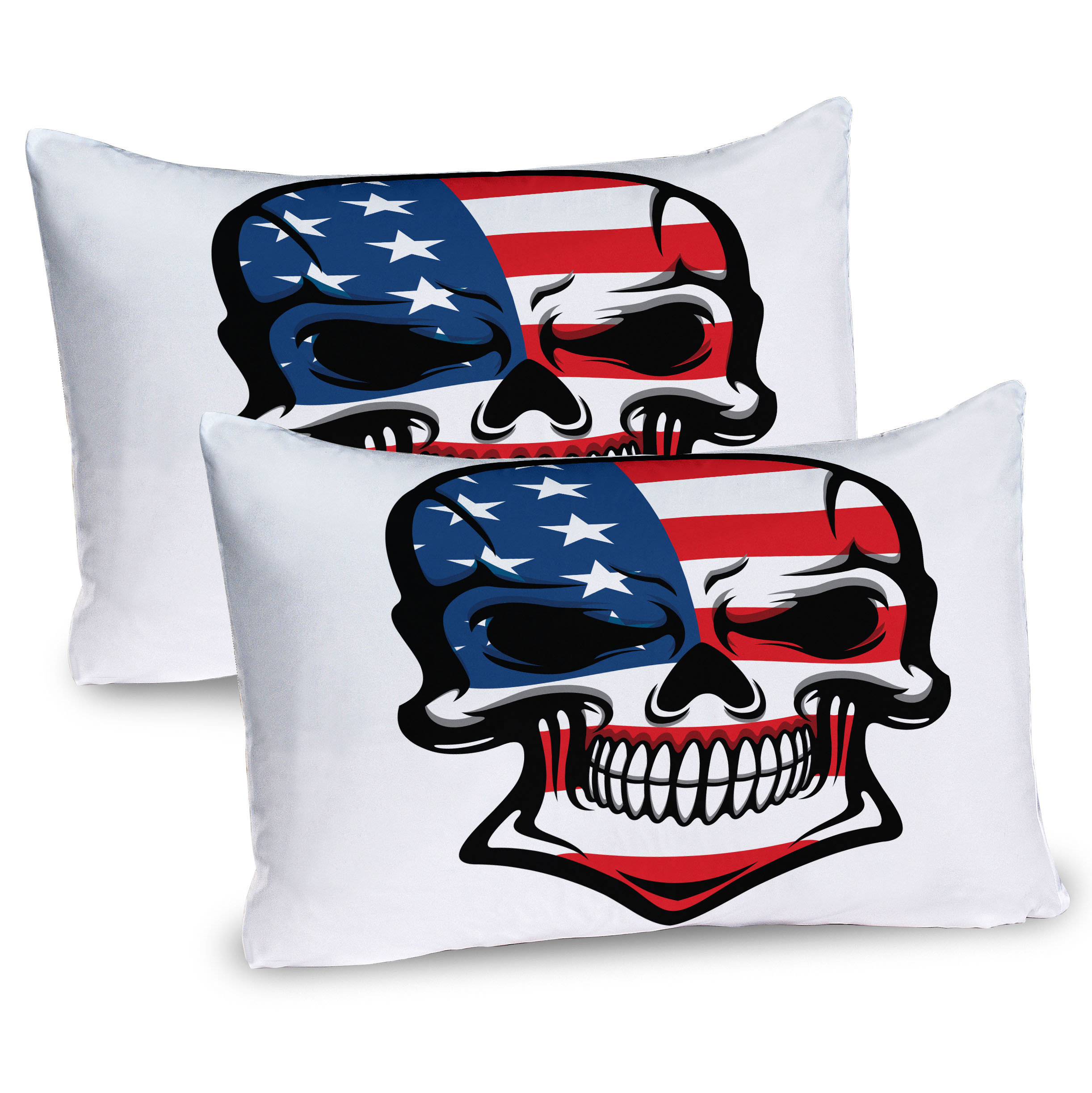 Ambesonne American Flag Pillow Sham 2 Pack Scary Skull Art Blue White ...