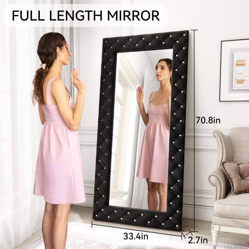 Everly Quinn Casmer Rectangle Crystal Tufted 71" H Large Floor Mirror ...
