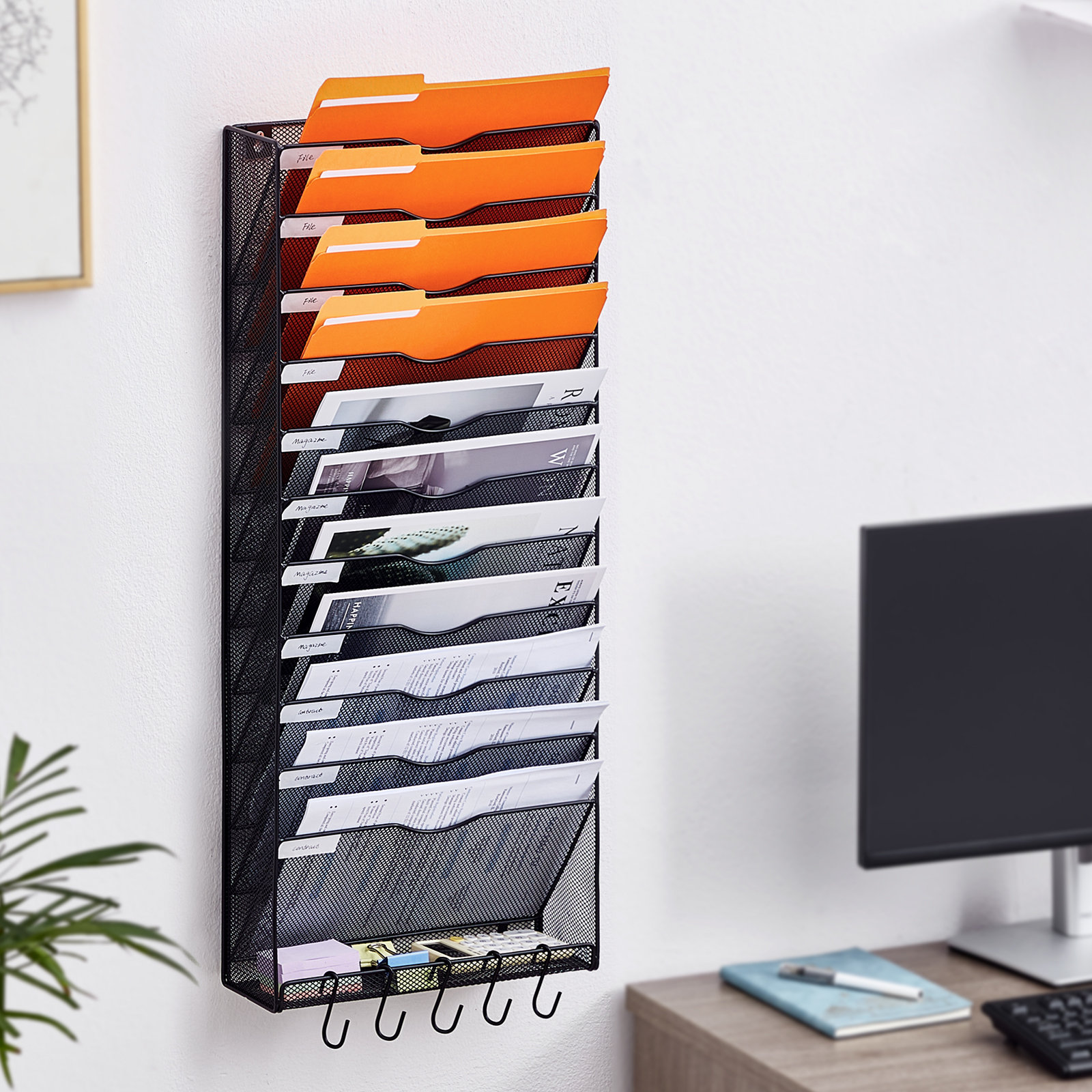 VEVOR File Wall Rack Mesh Wall File Holder 1-Piece 12 Pockets for ...