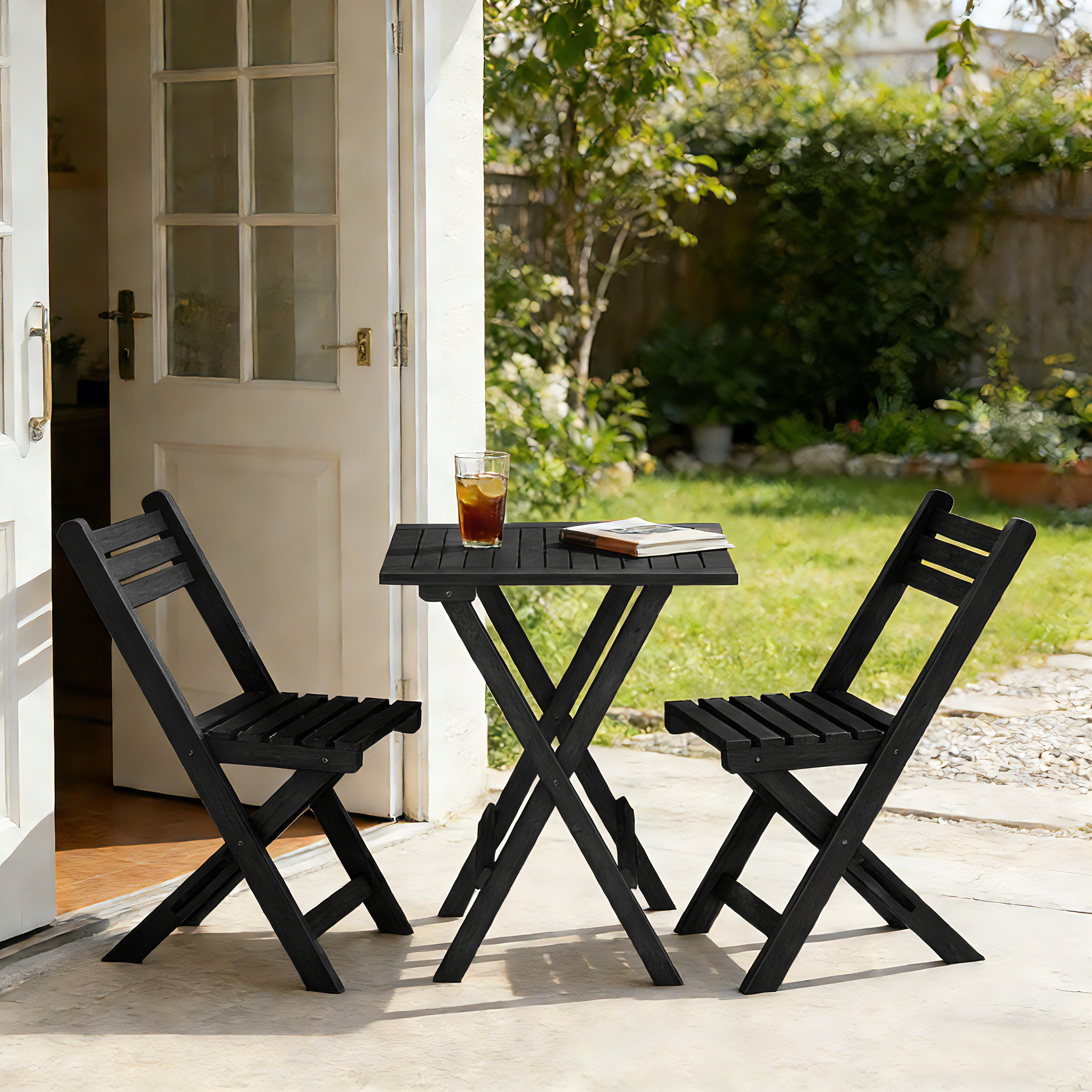 August Grove 3-Piece Folding Acacia Wood Patio Dining Set - Wayfair Canada