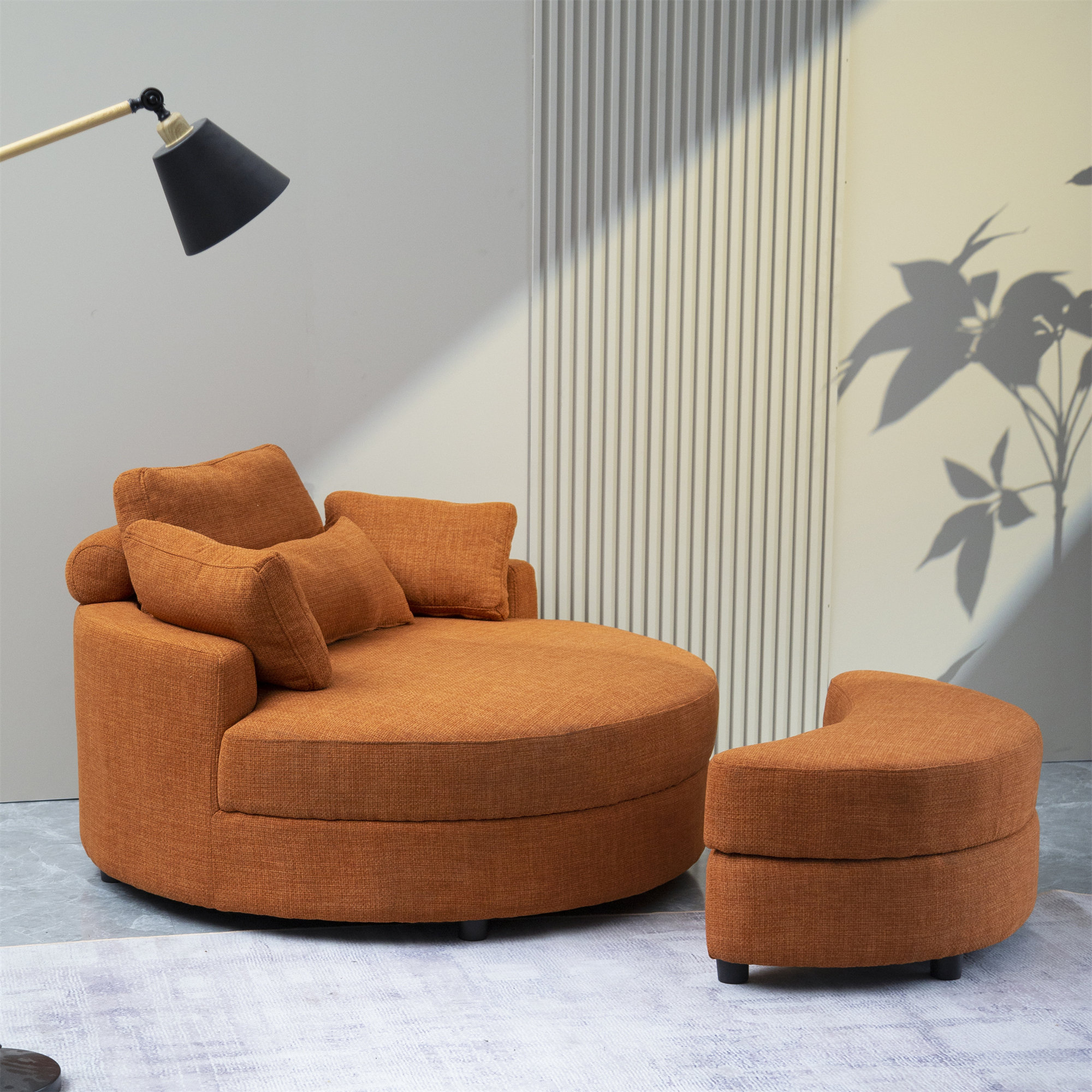 Latitude Run® Large Round Chair With Storage Linen Fabric For Living ...