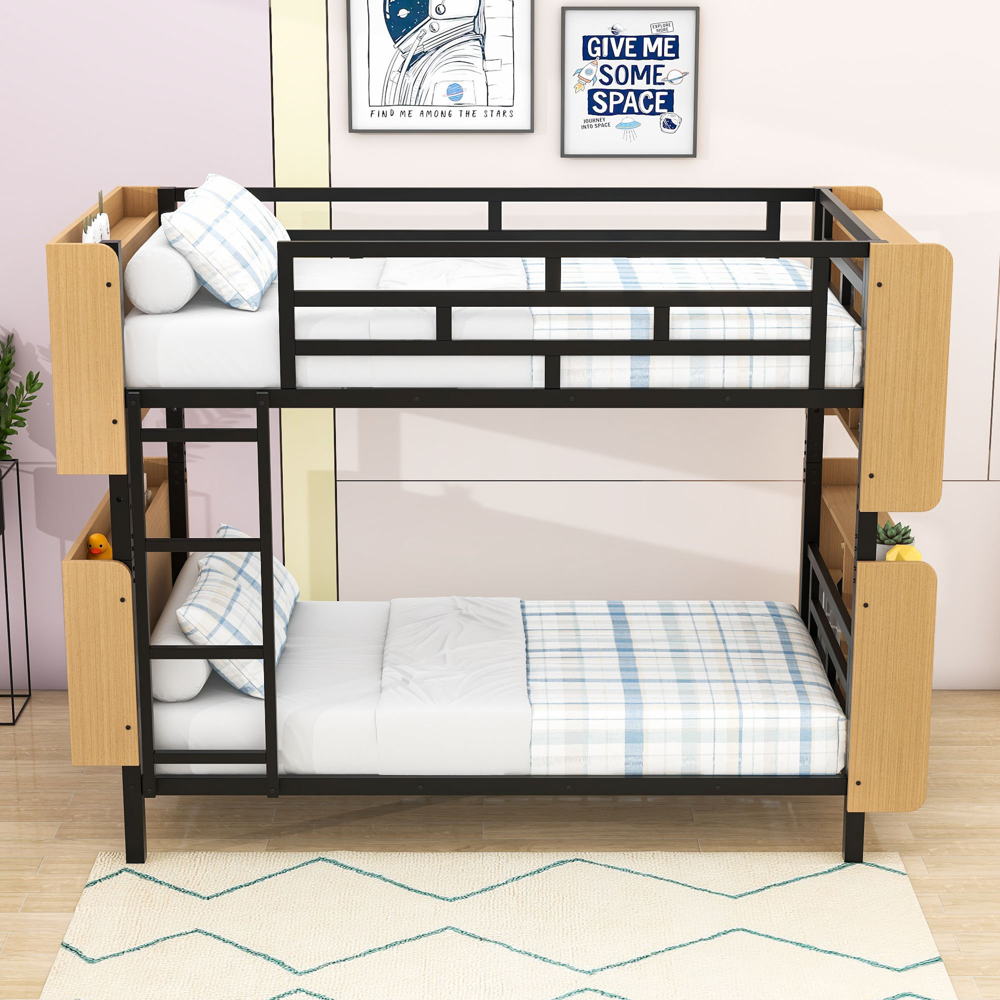 Mason & Marbles Hench Metal Bunk Bed With Ladder And Guardrail | Wayfair