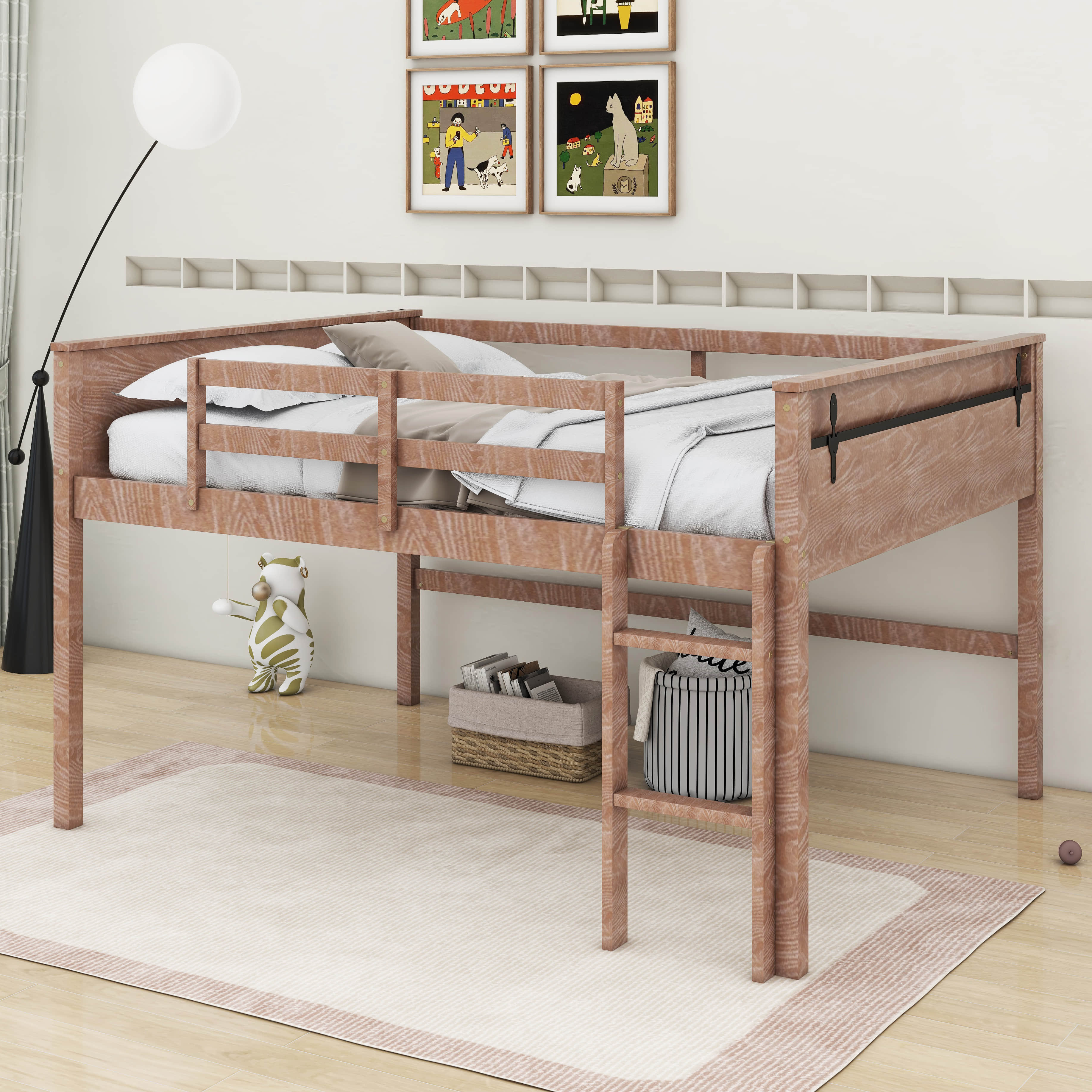 Harper Orchard Matys Wood Full Size Loft Bed with Hanging Clothes Racks ...
