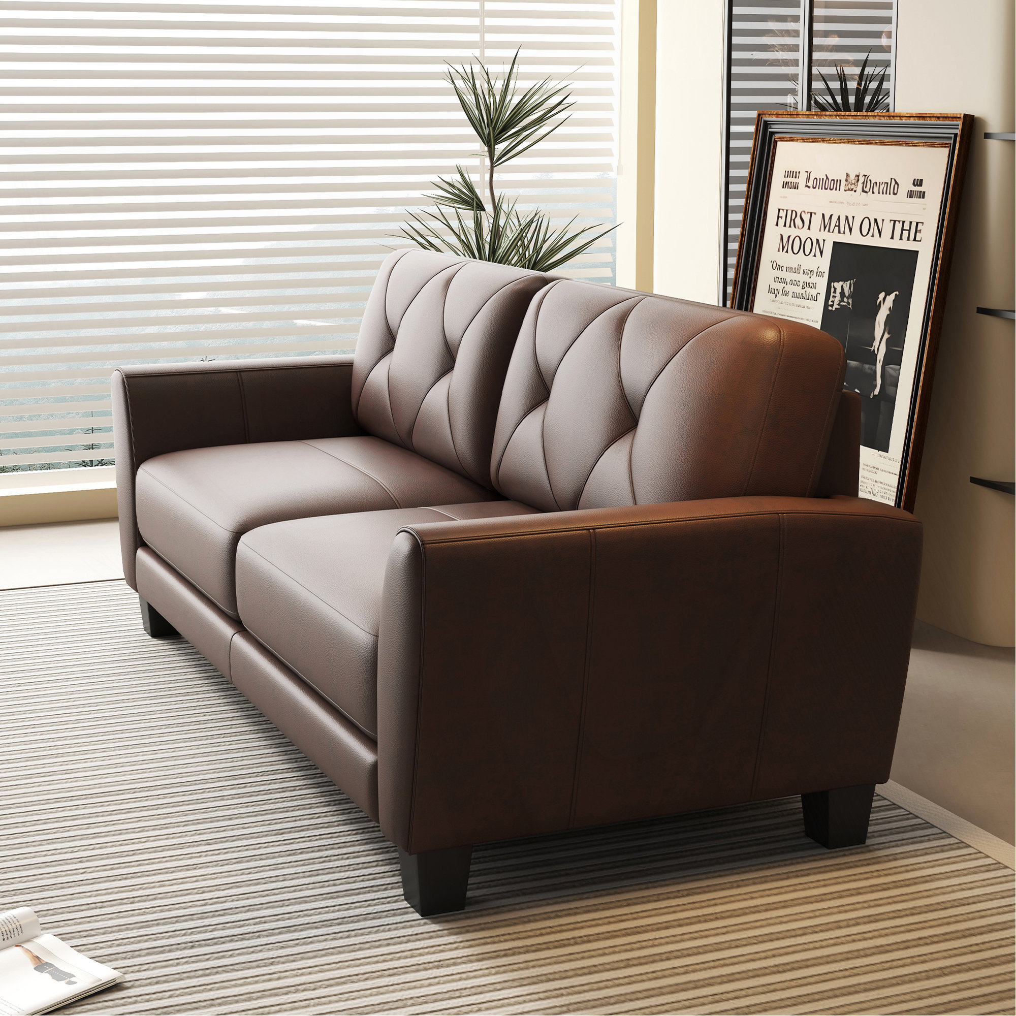 Red Barrel Studio® 3+2 2PCS 82" Genuine Leather Match Two-Over-Two Sofa ...